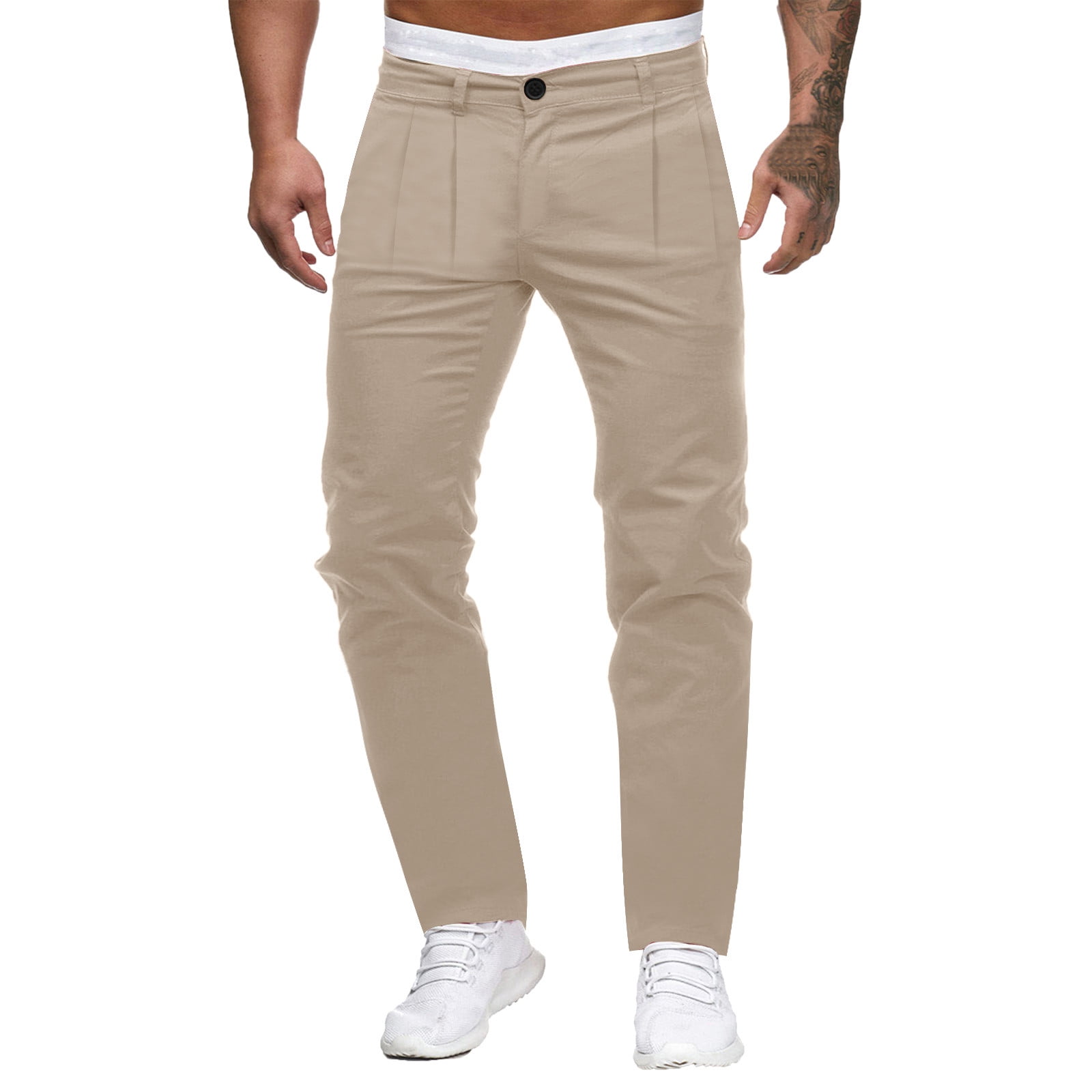 Hfolob Pants For Men Mens All Seasons Solid Color Simple Business ...