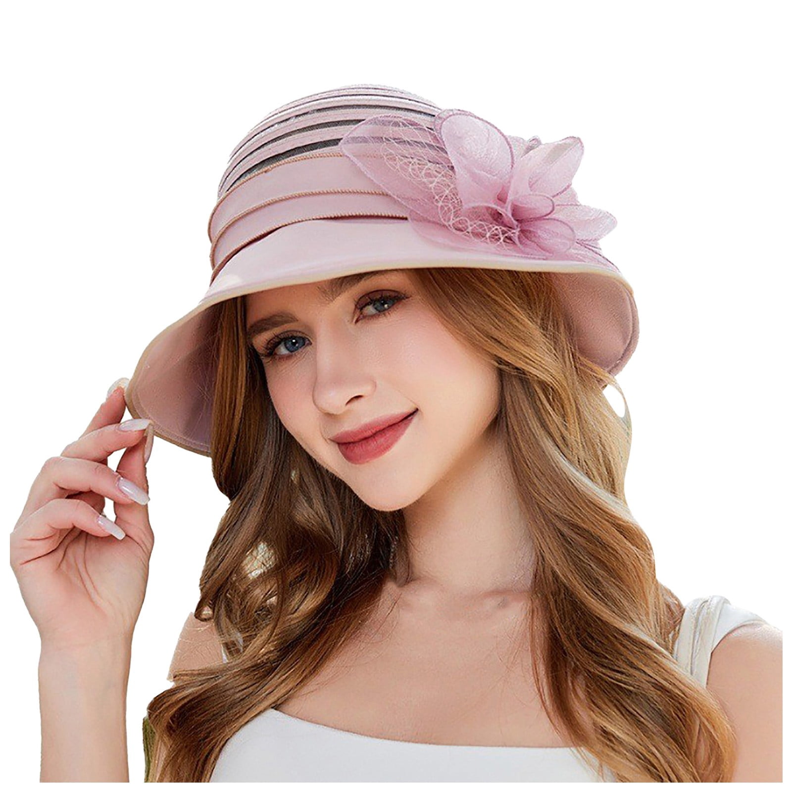 Hfolob Sun Hats For Women Ladies Dress Hat Wide Leaf Flower Bridal ...