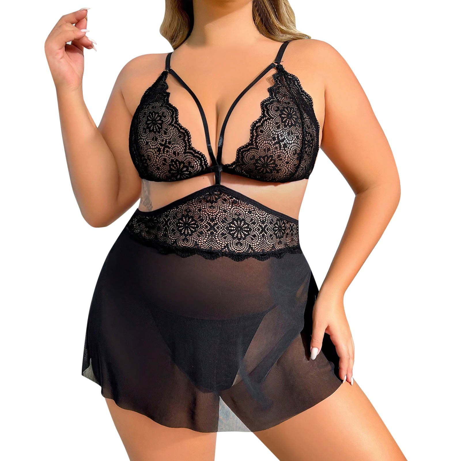 Hfolob Women Lingerie 2024 New Sexy Underwear Black Lace Mesh Stitching