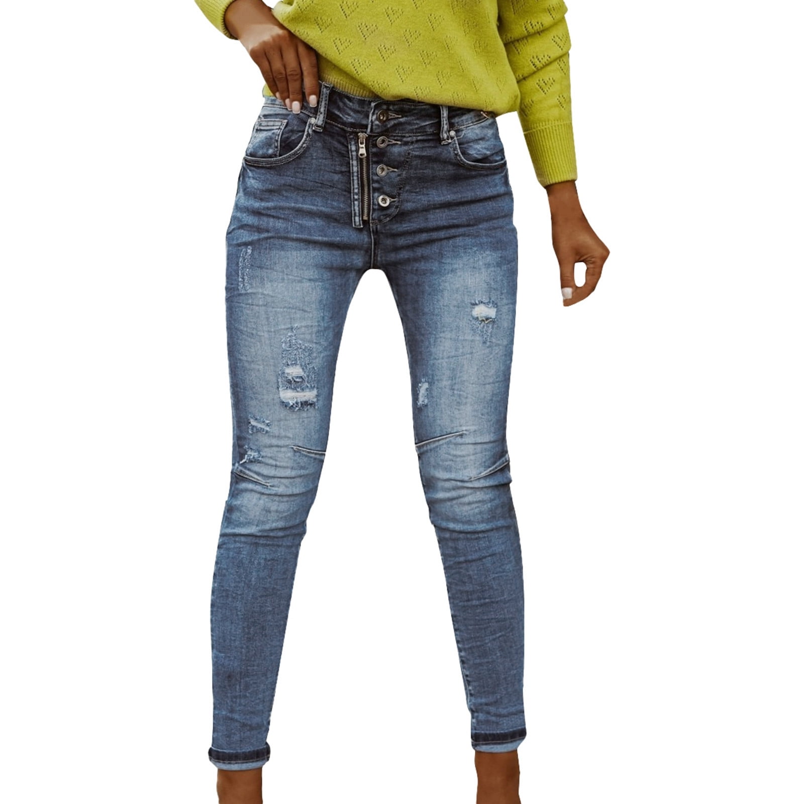 Hfolob Women's Jeans Female Vintage Yoke Jeans With Zippers Fashionable ...