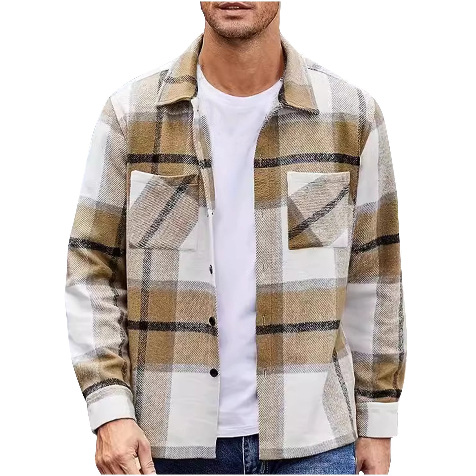 Hfozny Men's Flannel Shirts Casual Button Down Plaid Shirt Jacket Long ...