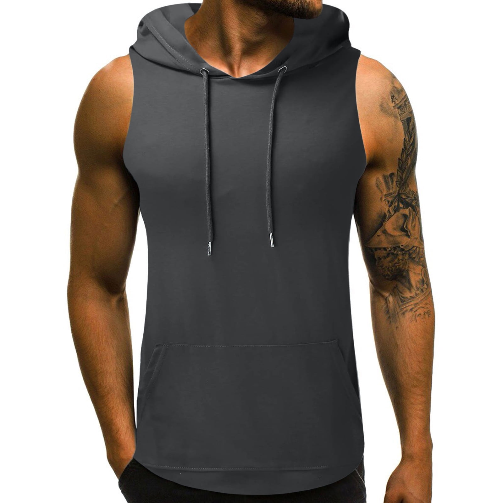 Hfyihgf Men's Workout Hooded Tank Tops Bodybuilding Muscle Cut Off T ...