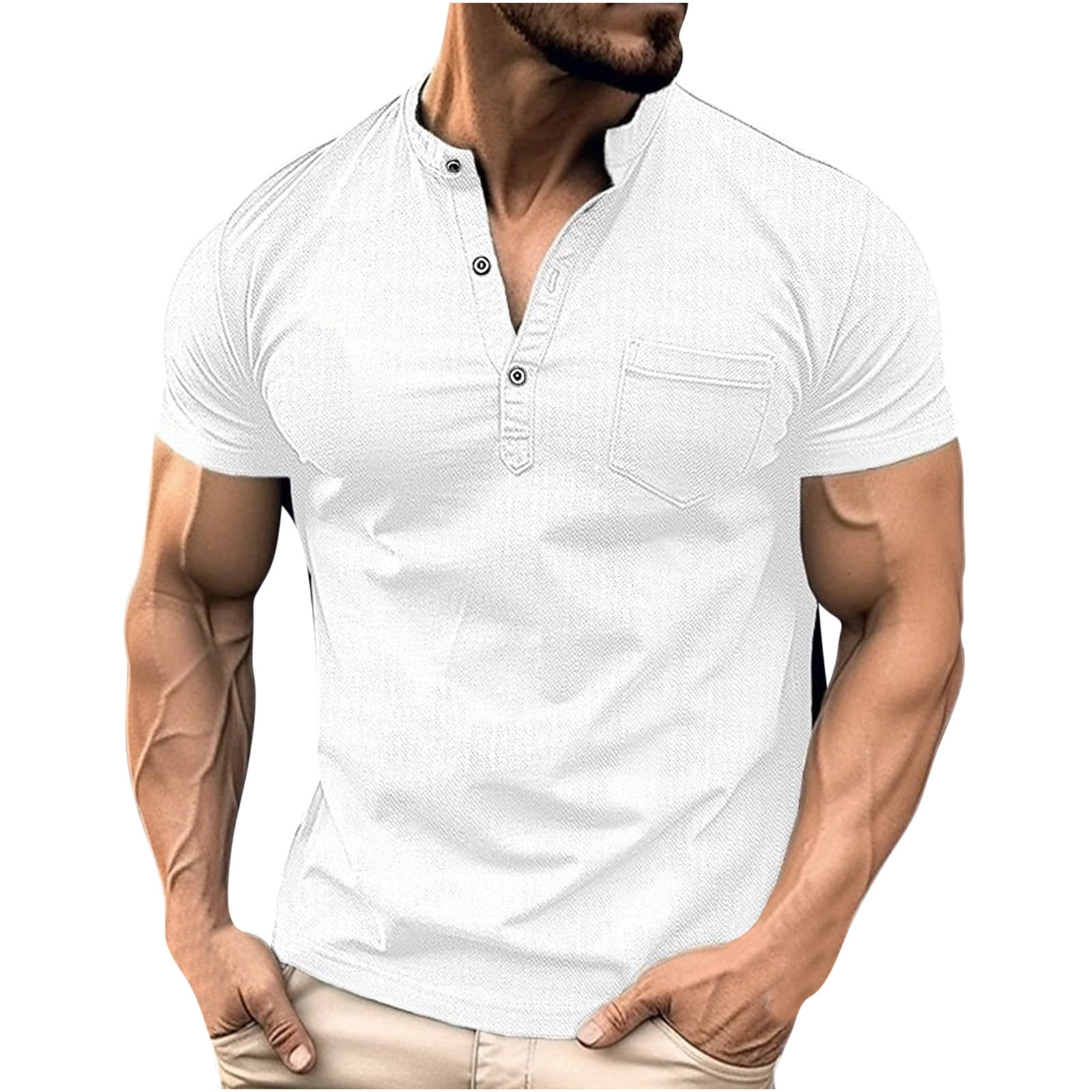Hfyihgf Mens Muscle Slim Henley Shirts Banded Collar Longline T-Shirt ...