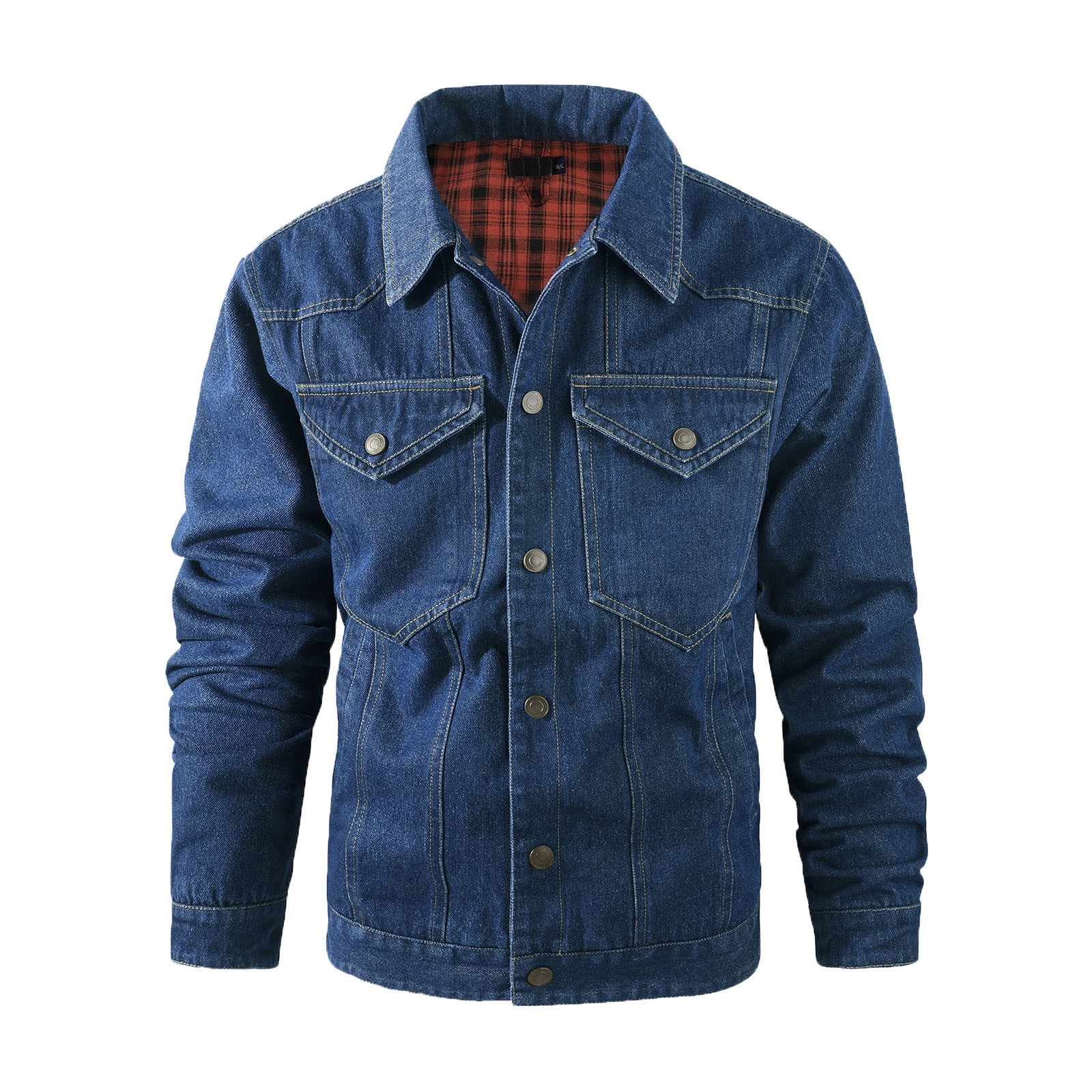 Hfyihgf Mens Plaid Flannel Lined Denim Jacket Snap Button Cowboy Cut ...