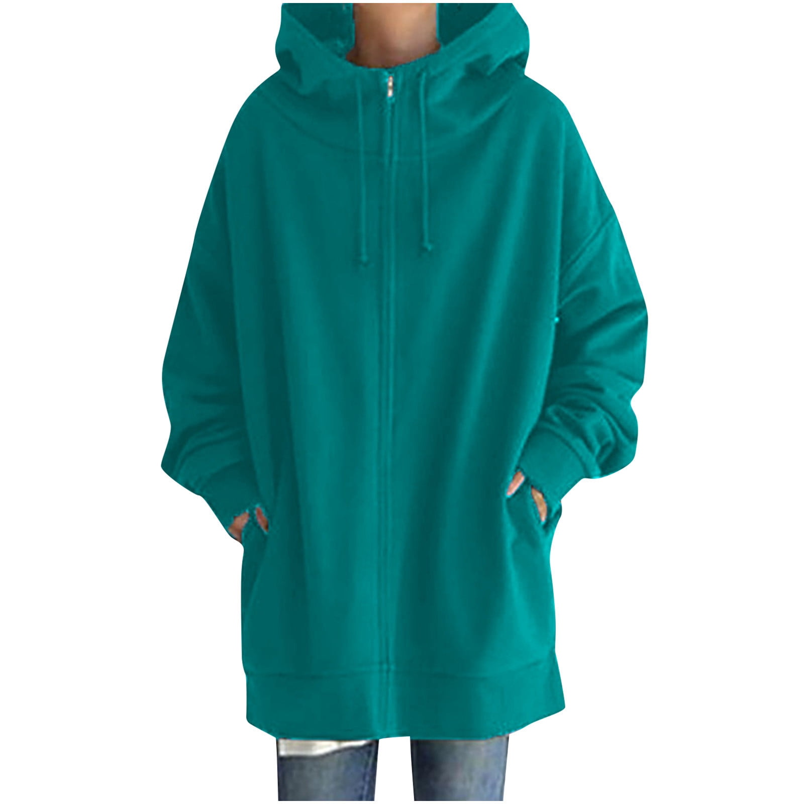 Hfyihgf Plus Size Women Winter Pockets Zipper Hoodies Tunic Sweatshirt ...