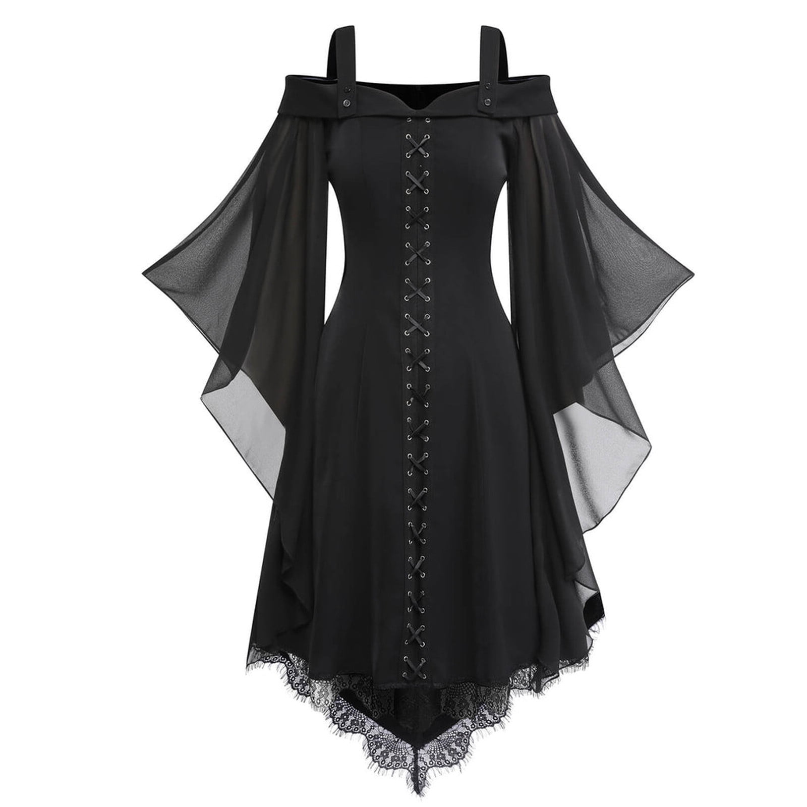 Hfyihgf Renaissance Gothic Vintage Dress for Women Cold Shoulder Mesh ...
