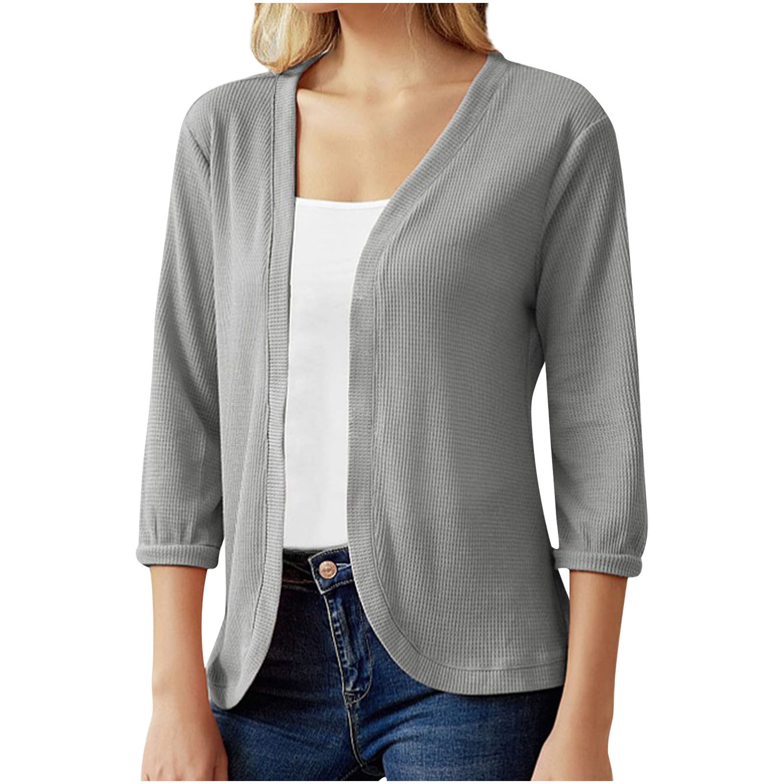 Hfyihgf Women's Knit Sweater 3/4 Sleeve Crop Cardigan Jackets Open ...