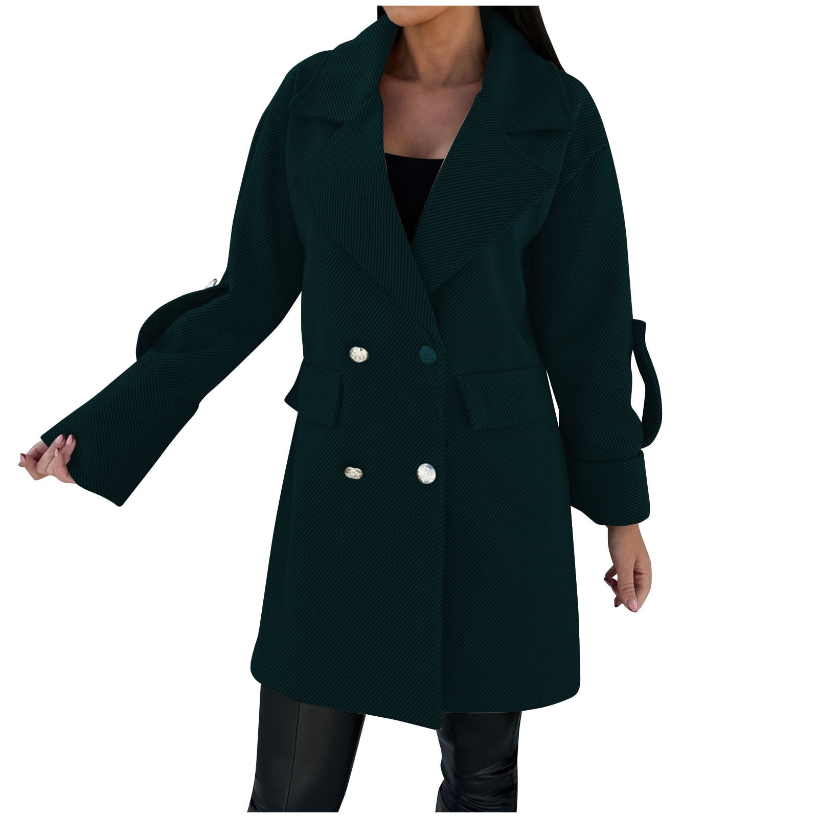 Hfyihgf Women's Pea Coat Winter Wool Blend Trench Coat Classic Notch Lapel Collar Casual ...
