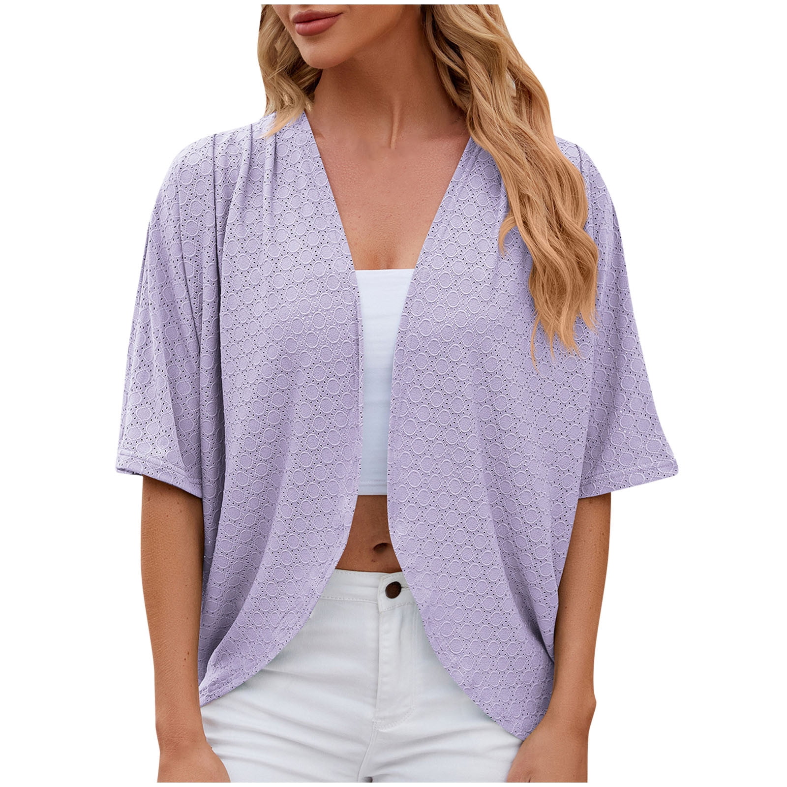 Hfyihgf Women's Short Sleeve Cropped Cardigans Jackets Top Summer Open ...