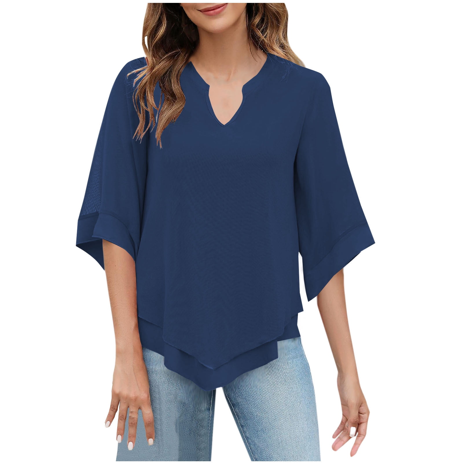 Hfyihgf Women's Work Blouses Half Sleeve Dressy Tops V Neck Casual ...
