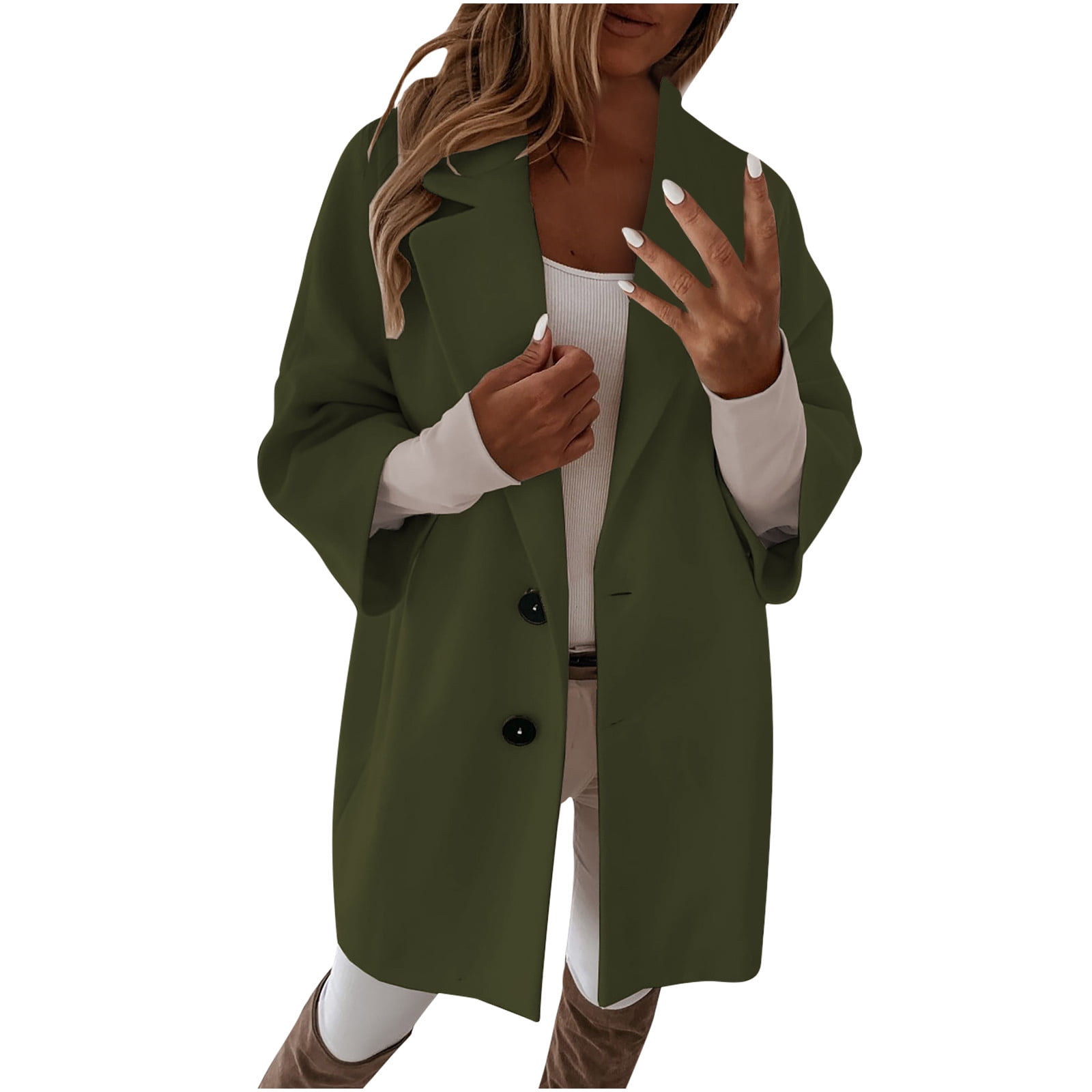 Hfyihgf Womens Notched Lapel Coat Long Sleeve Classic Single Breasted ...