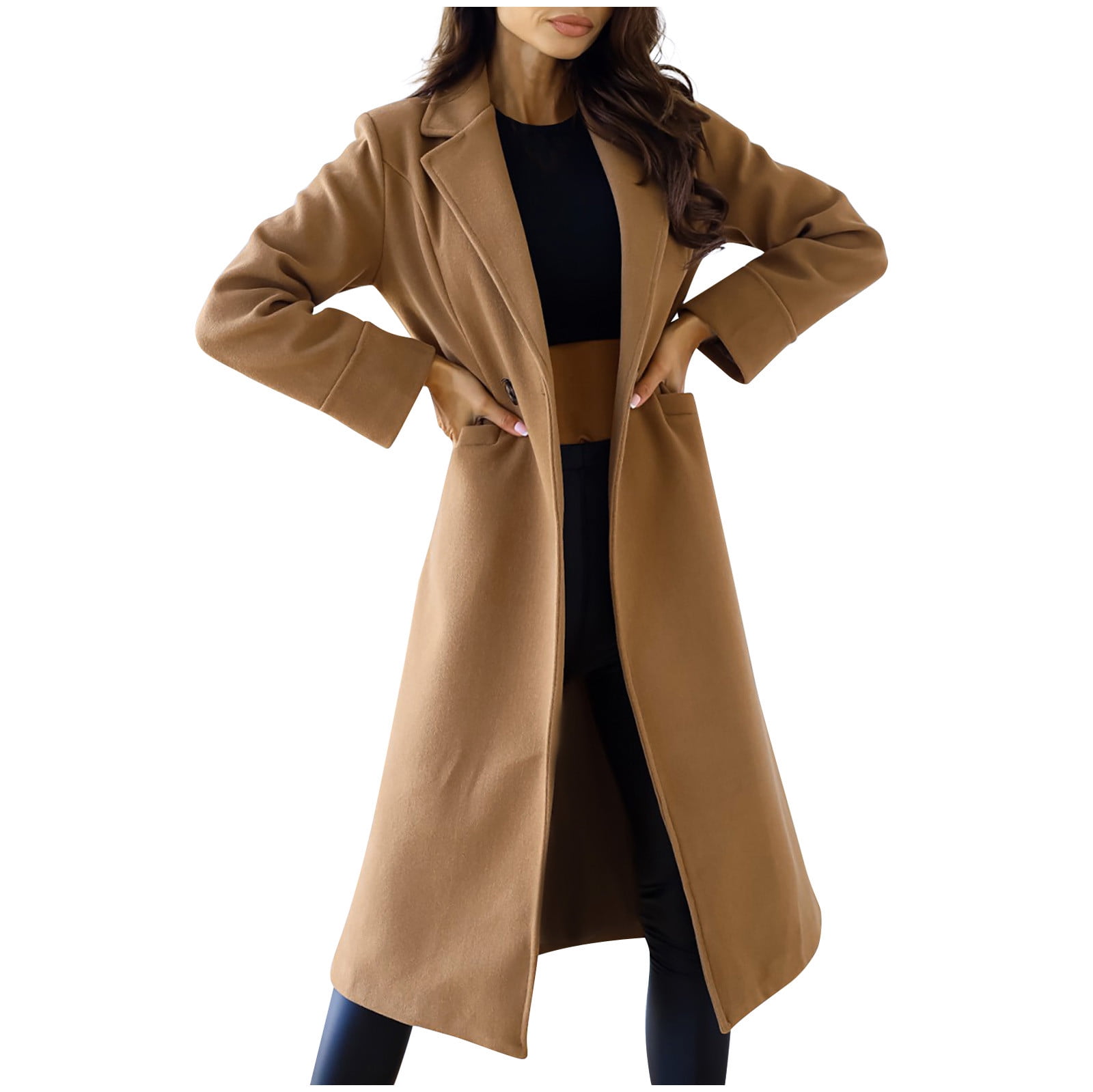 Hfyihgf Womens Notched Lapel Collar Double Breasted Pea Coat Winter Wool Blend Overcoats Long ...