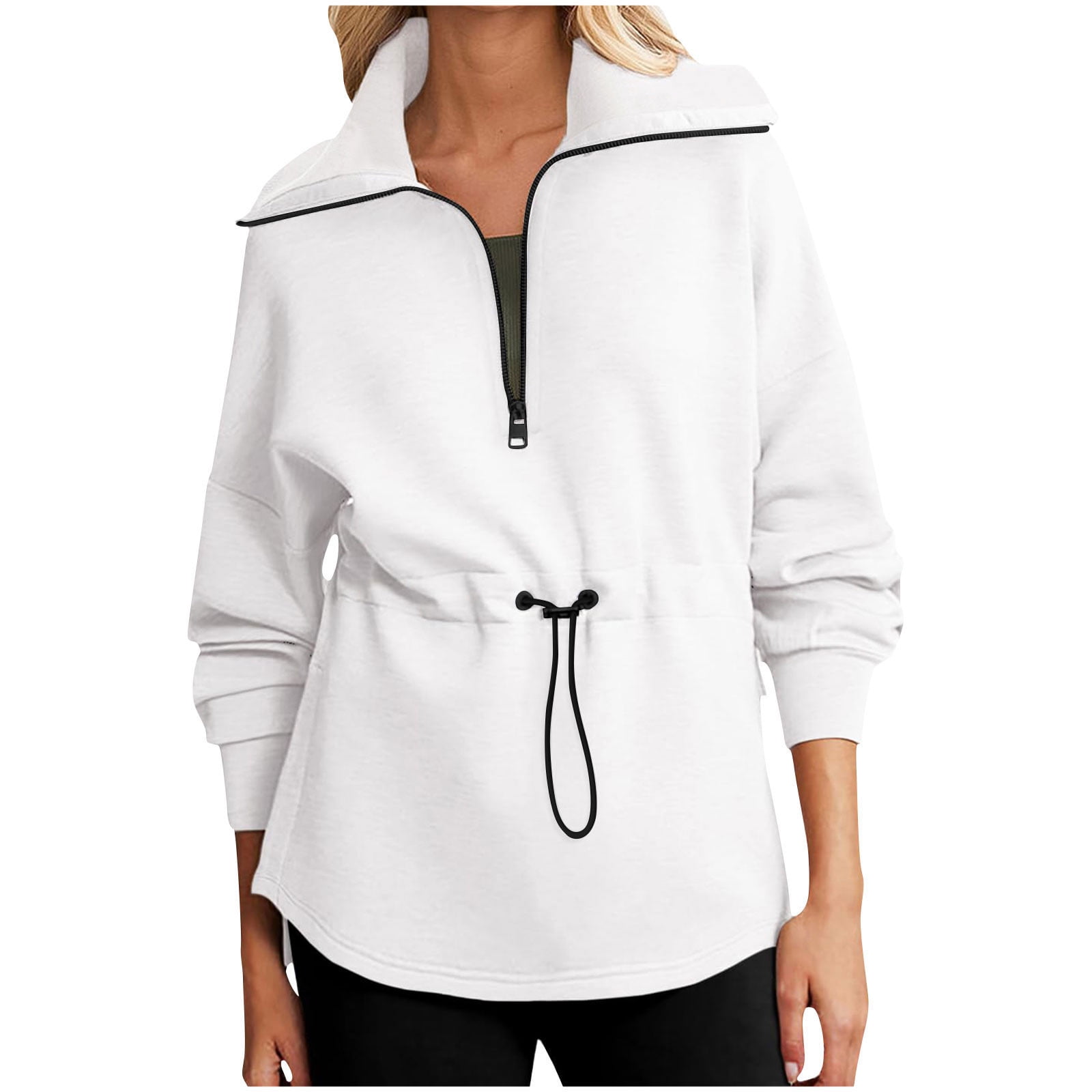 Hfyihgf Womens Oversized Sweatshirts Half Zip Drawstring Waist Long Sleeve Side Slits Casual ...