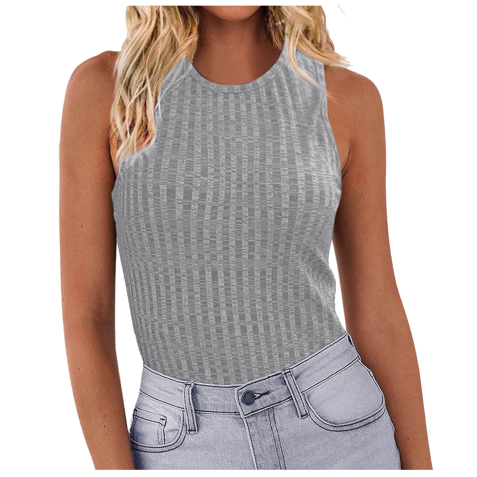 Hfyihgf Womens Ribbed Tank Tops 2024 Summer High Neck Slim Fitted Tops ...