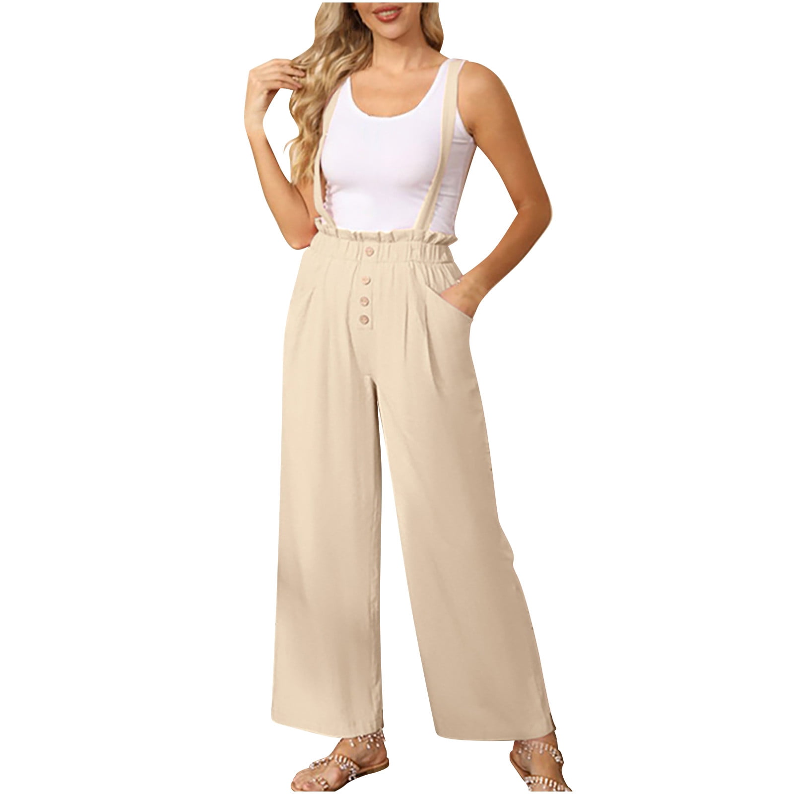 Hfyihgf Womens Summer Suspender Overalls Detachable Straps Wide Leg ...