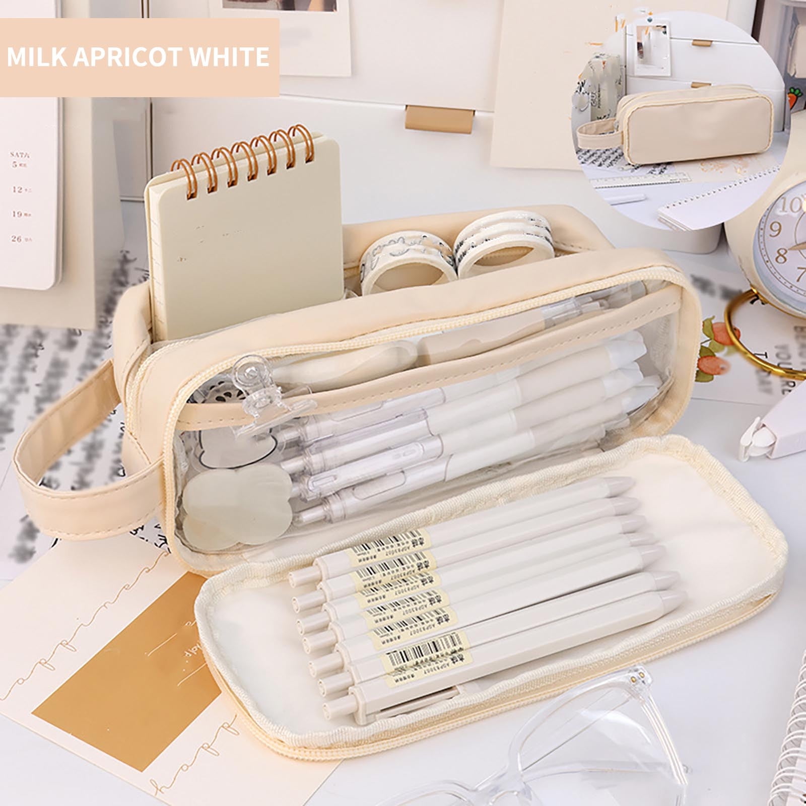 Hgallory Double Layer Transparent Pencil Box, Large Capacity Aesthetic ...