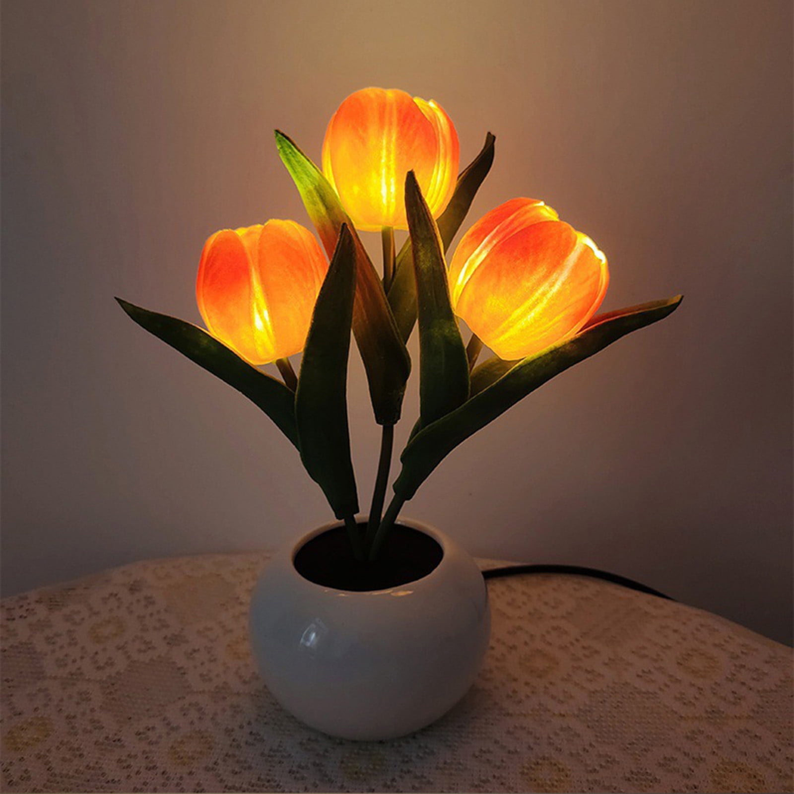 PureCasa Imitation Tulip Flower Shaped LED Small Table Lamp, Home Decor ...