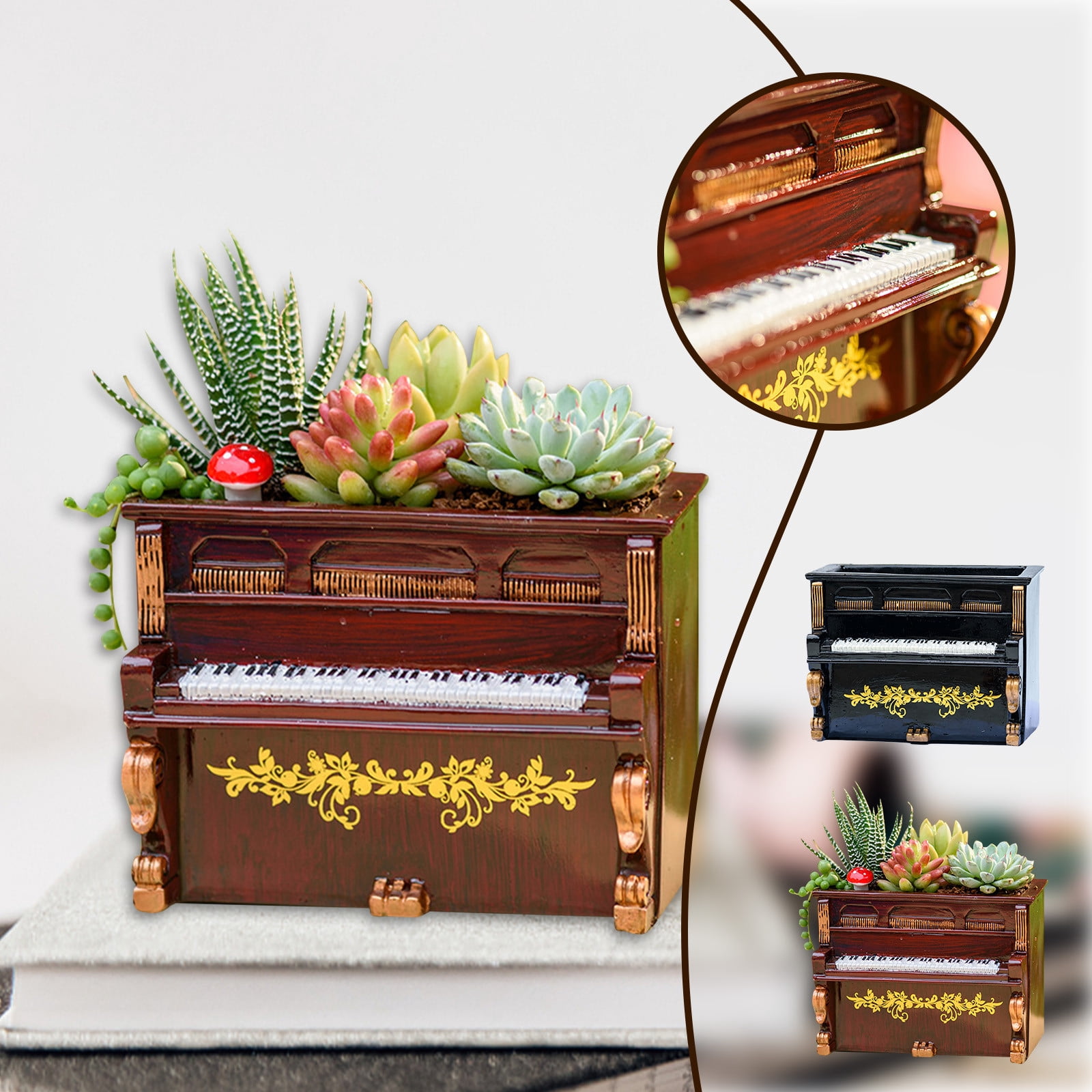PureCasa Vintage Piano Style Flowerpots for Indoor Outdoor, Resin ...