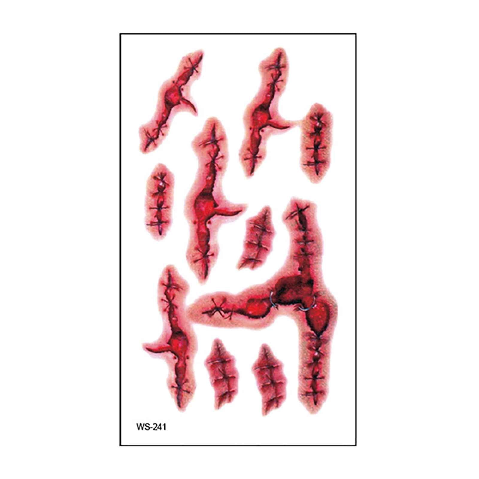 Hgesaa Halloween Horror Wounds Face Disposable Temporary Tattoo ...