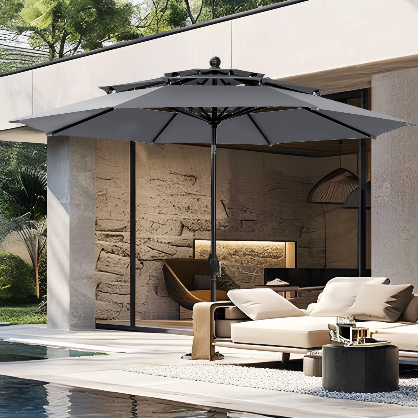 HgoodH 10ft Outdoor Patio Umbrellas for Outside, 3 Tier Vented Market ...