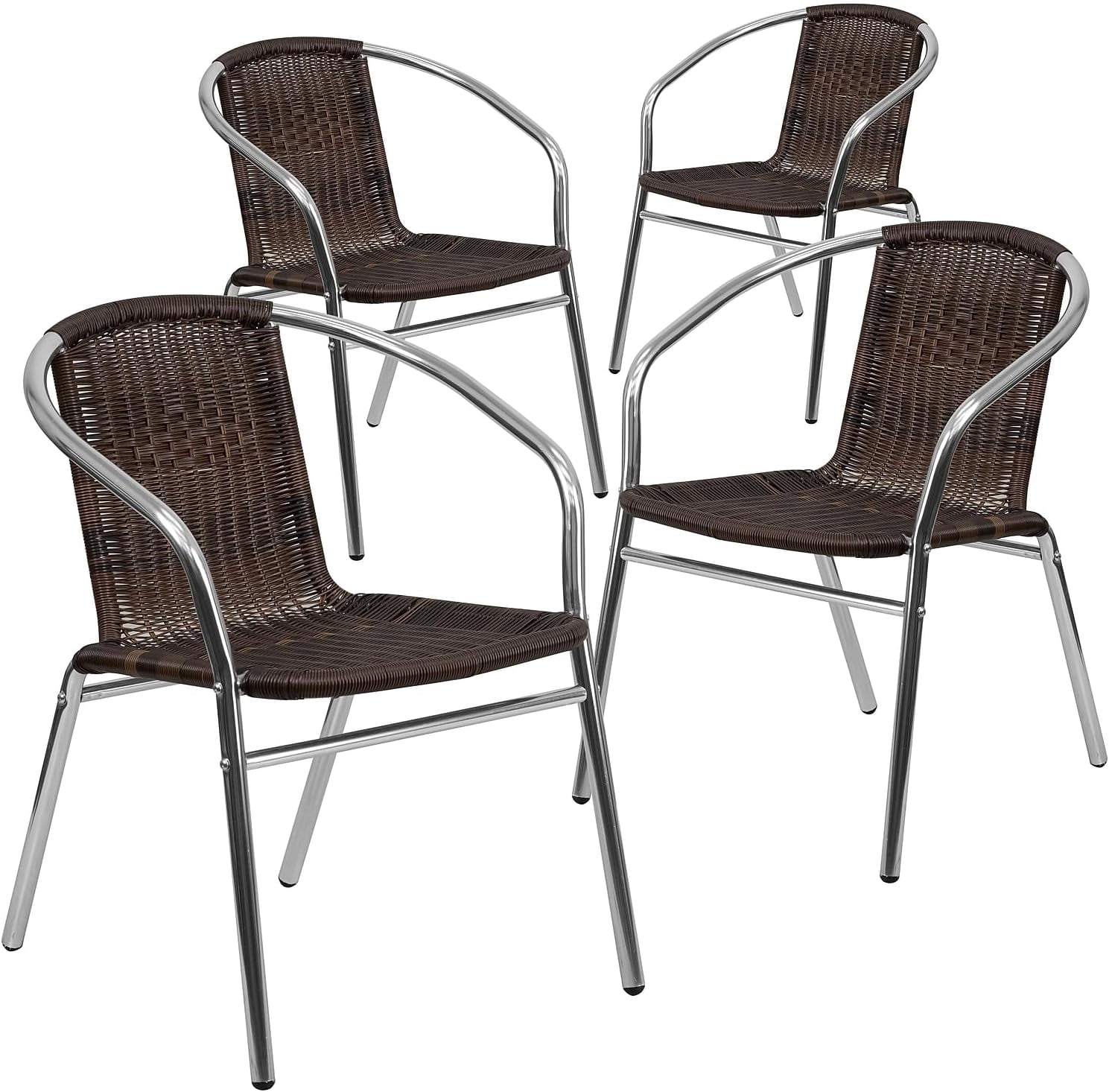 HgoodH Furniture Lila 4 Pack Commercial Aluminum and Dark Brown Rattan ...