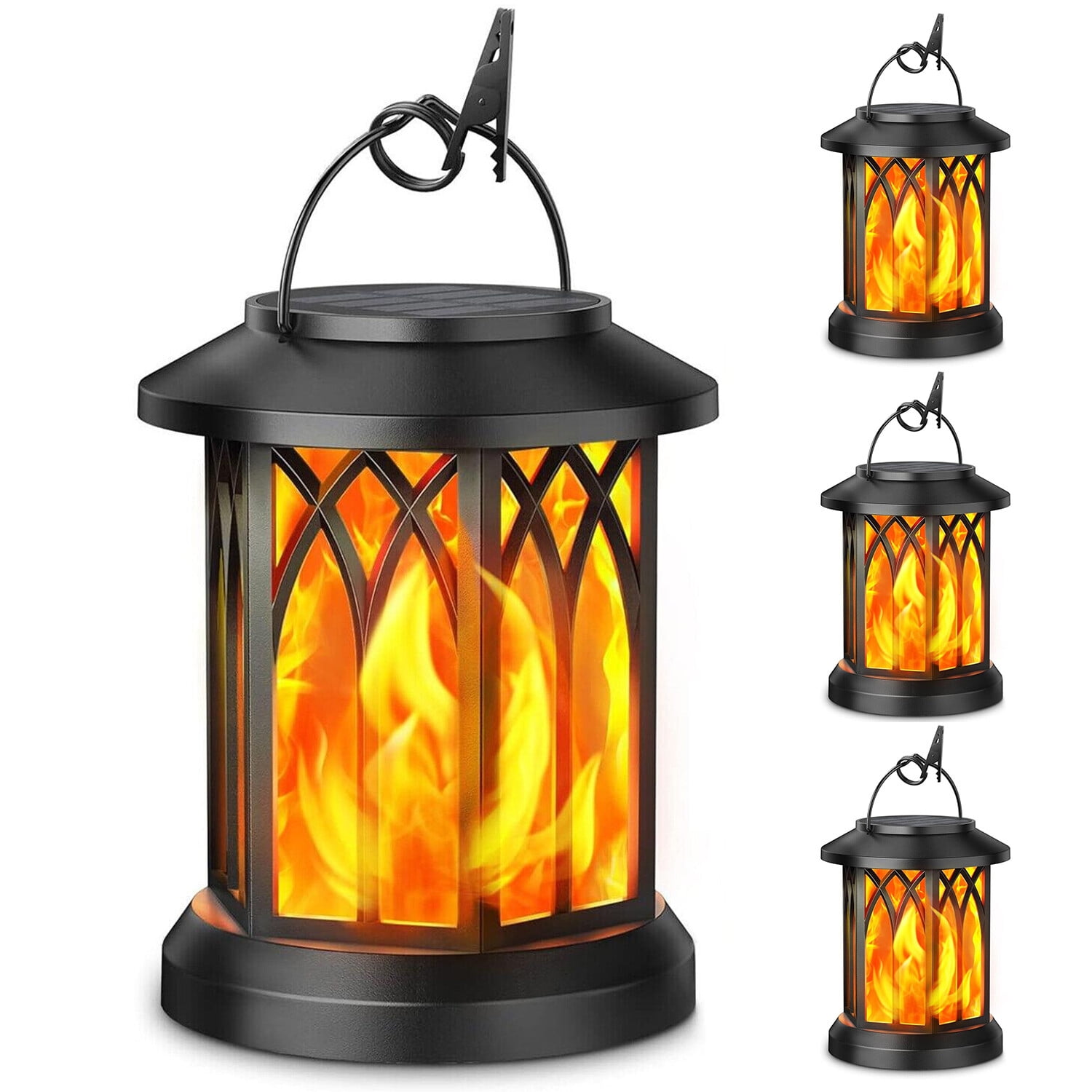 HgoodH LED Flickering Flame Solar Hanging Lantern - Outdoor Solar ...