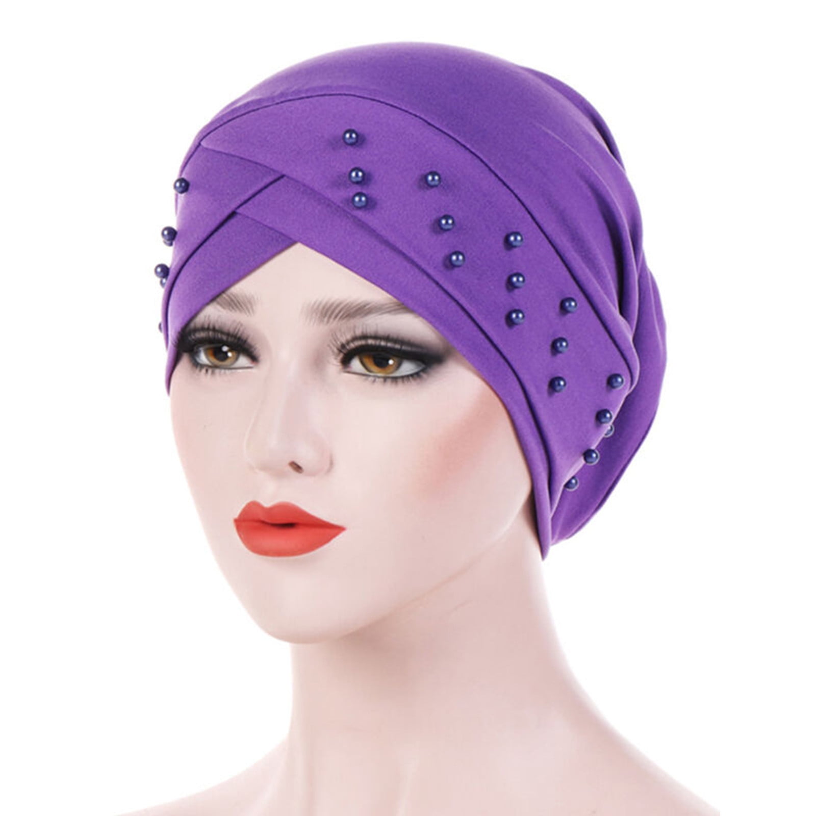 Hgrintd 2024 Hat for Women Indian Stretchable Beading Turban Hat Head ...