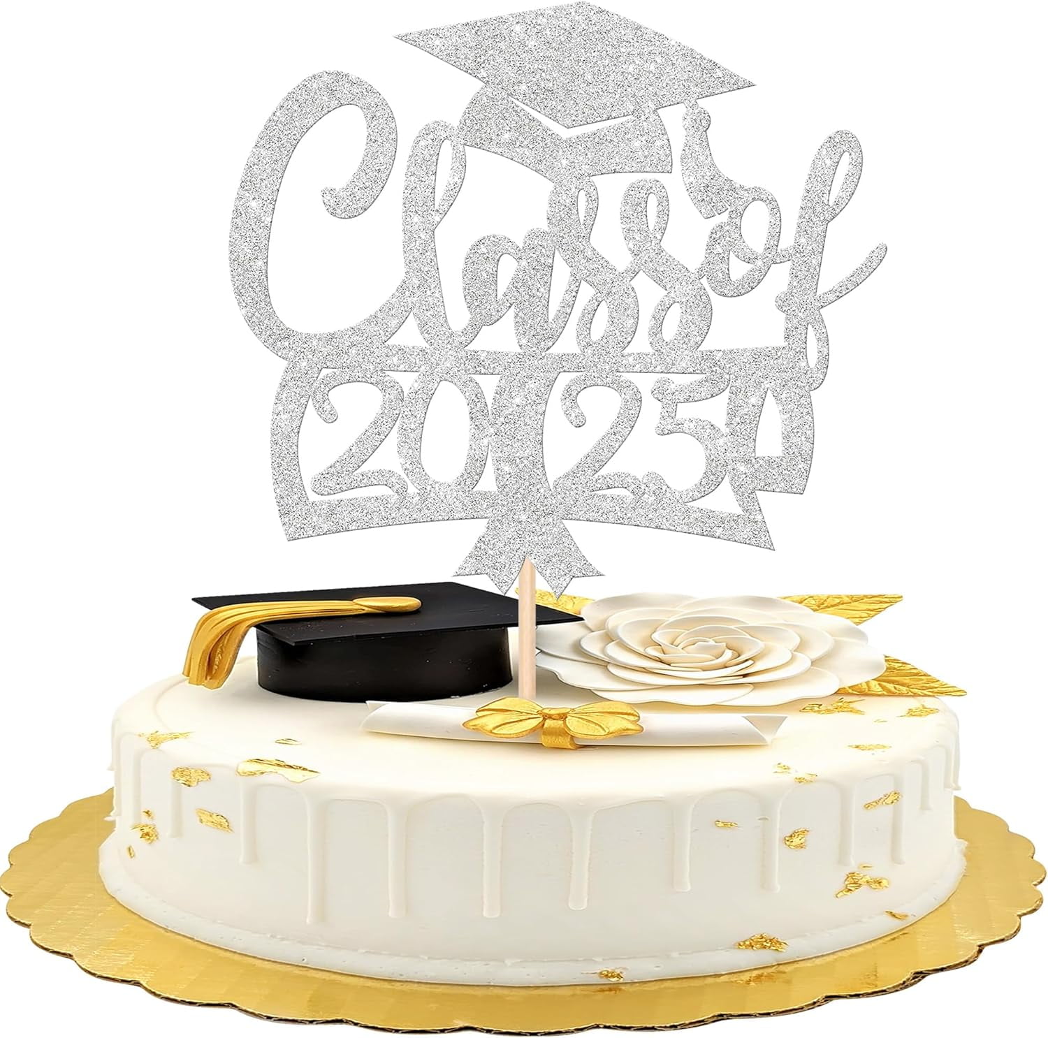 Hgudesign 1 PCS Class of 2025 Cake Tor Glitter Congrats Crad 2025 Graduation Cake Pick Diploma ...