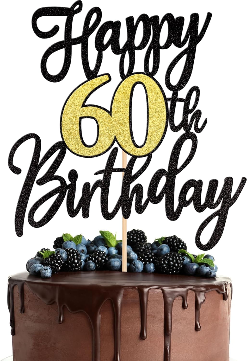 Hgudesign 1 PCS Happy 60th Birthday Cake Tor Black Gold Glitter Cheers ...