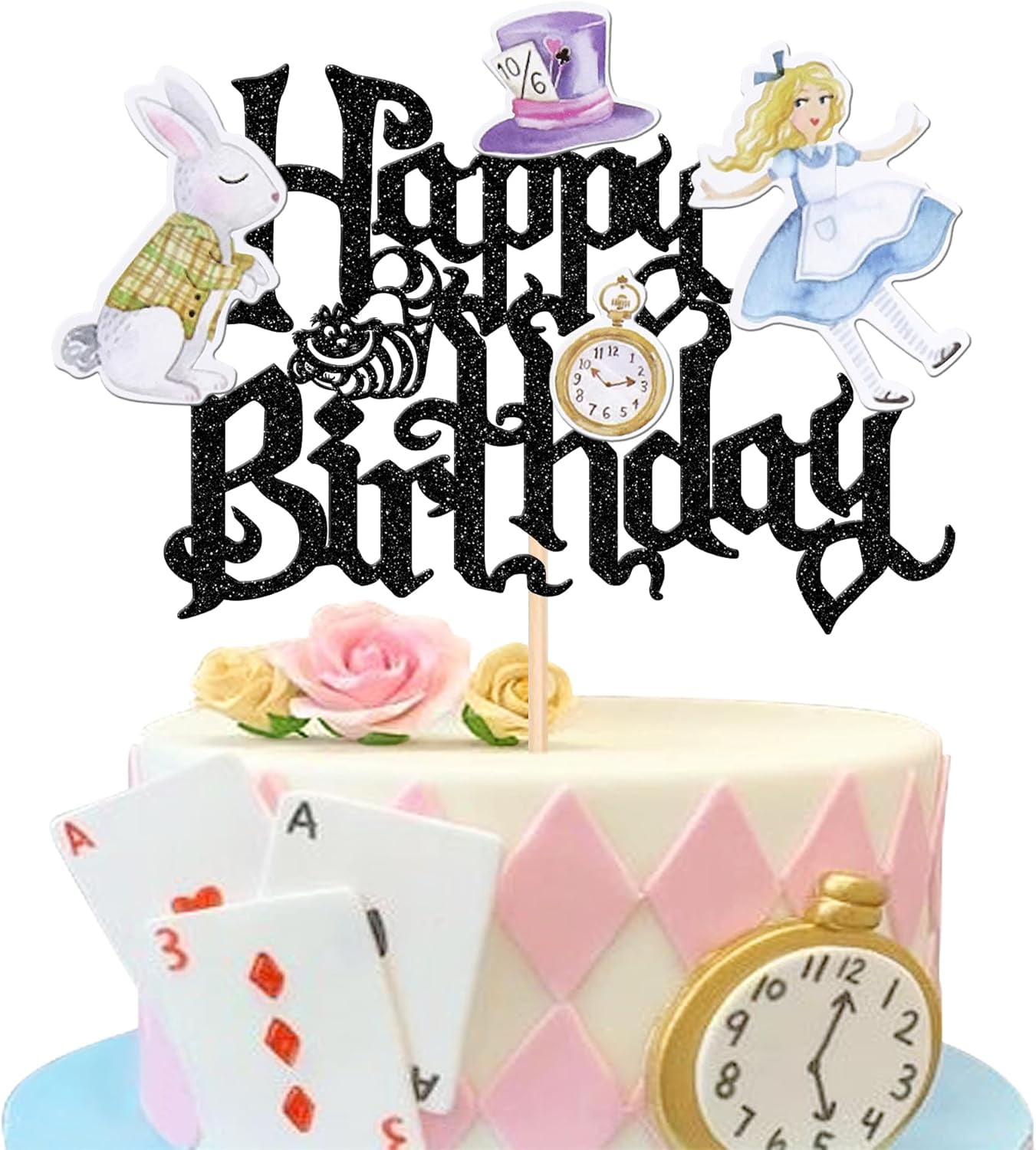 Hgudesign 1 PCS Magic Alice Happy Birthday Cake Tor Glitter Eat Me ...