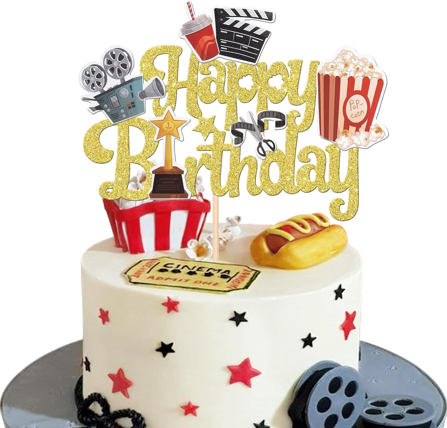 Hgudesign 1 PCS Movie Happy Birthday Cake Tor Glitter Roll Camera Video ...