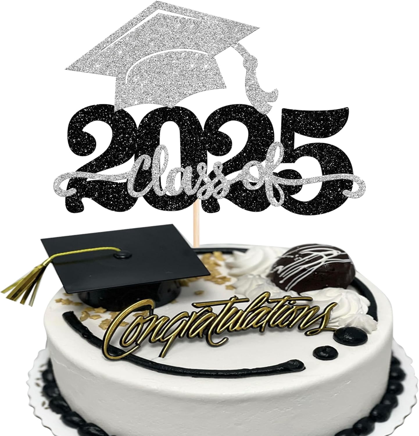 Hgudesign 1 Pack Class of 2025 Cake Tor Glitter Congrats Grad Cap 2025 ...