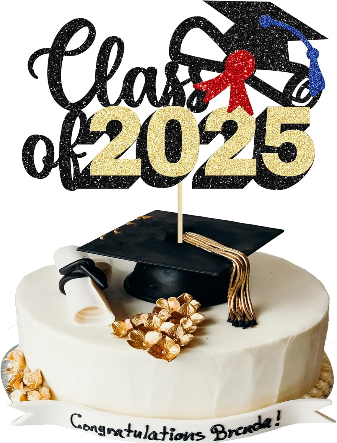 Hgudesign 1 Pack Class of 2025 Cake Tor Gold Glitter Congrats Grad Cap ...