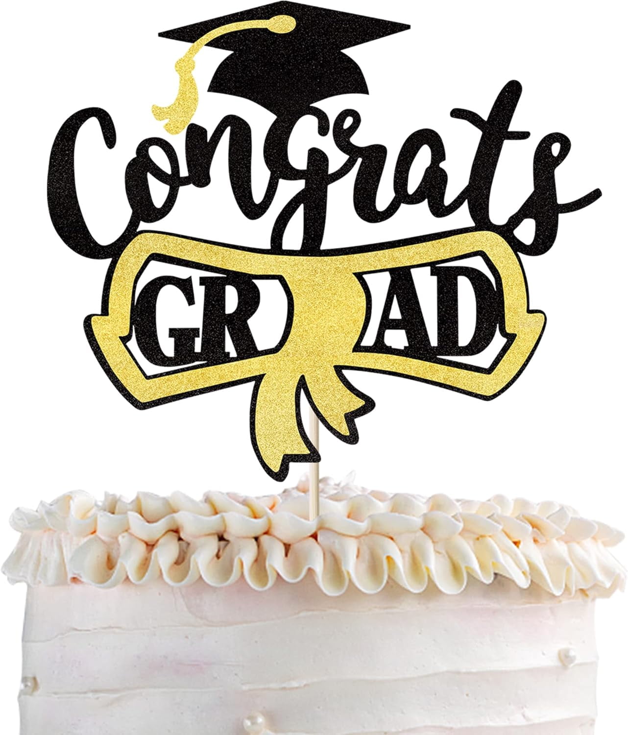 Hgudesign 1 Pack Congrats Grad Cake Tor with Black Gold Glitter Diploma ...