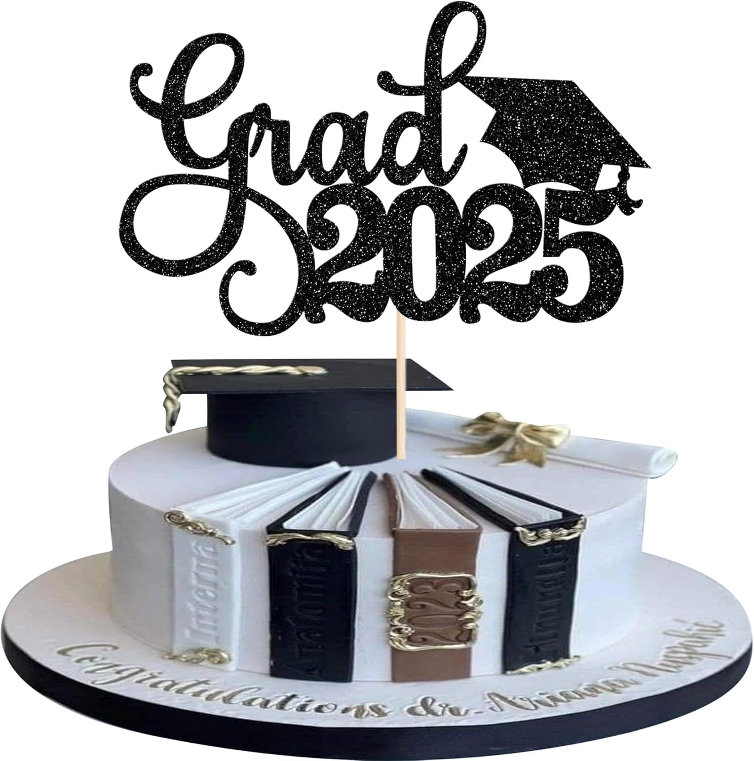 Hgudesign 1 Pack Grad 2025 Cake Tor with Glitter Congrats Grad Cap ...