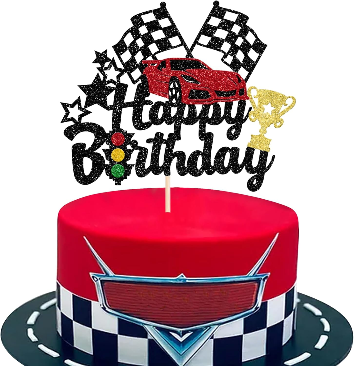 Hgudesign 1 Pack Race Car Cake Tor Trafc Light Trophy Flag Racing Happy ...
