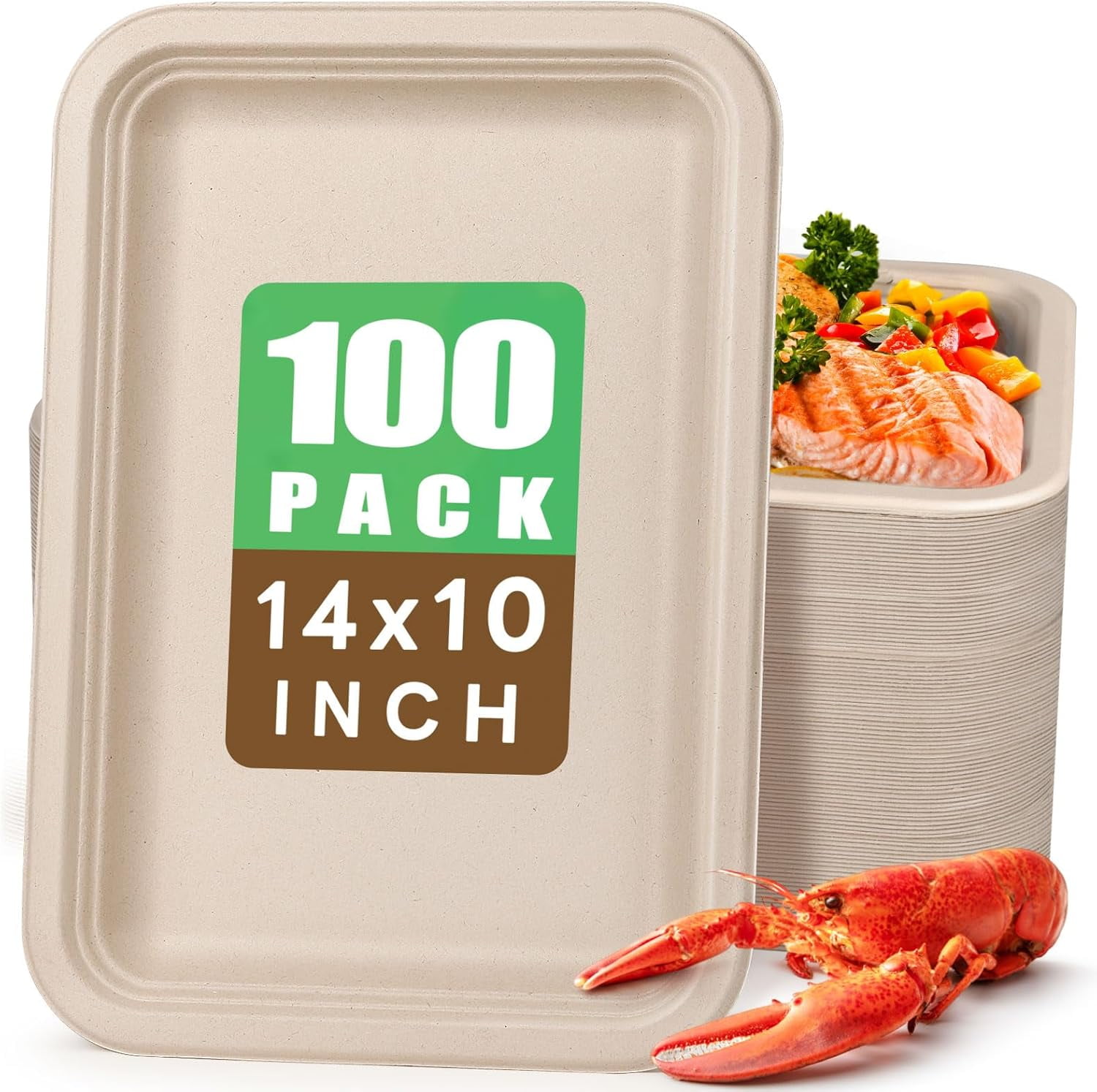 Hgudesign 100 Pack 14 Inch Disposable Food Trays Eco-Friendly Heavy ...