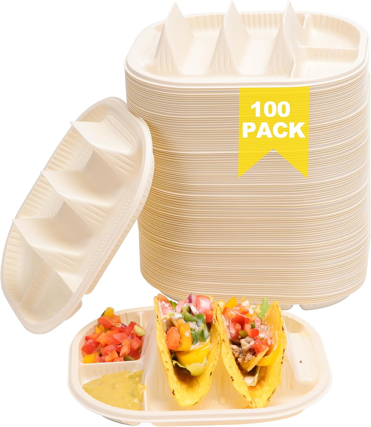 Hgudesign 100 Pack Disposable Taco Holder With Dipping Sides ...