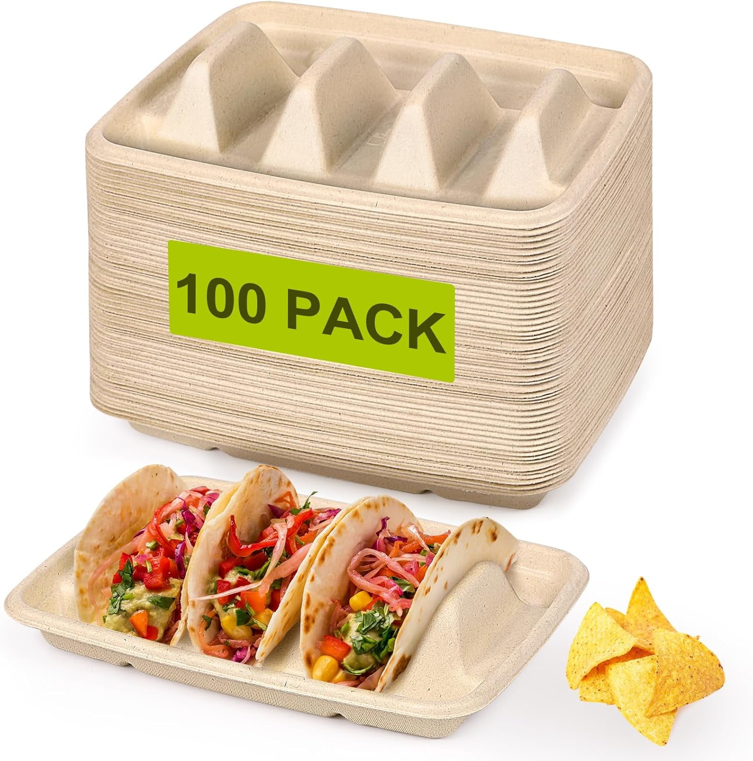 Hgudesign 100 Pack Disposable Taco Holders, Plates With Dividers ...