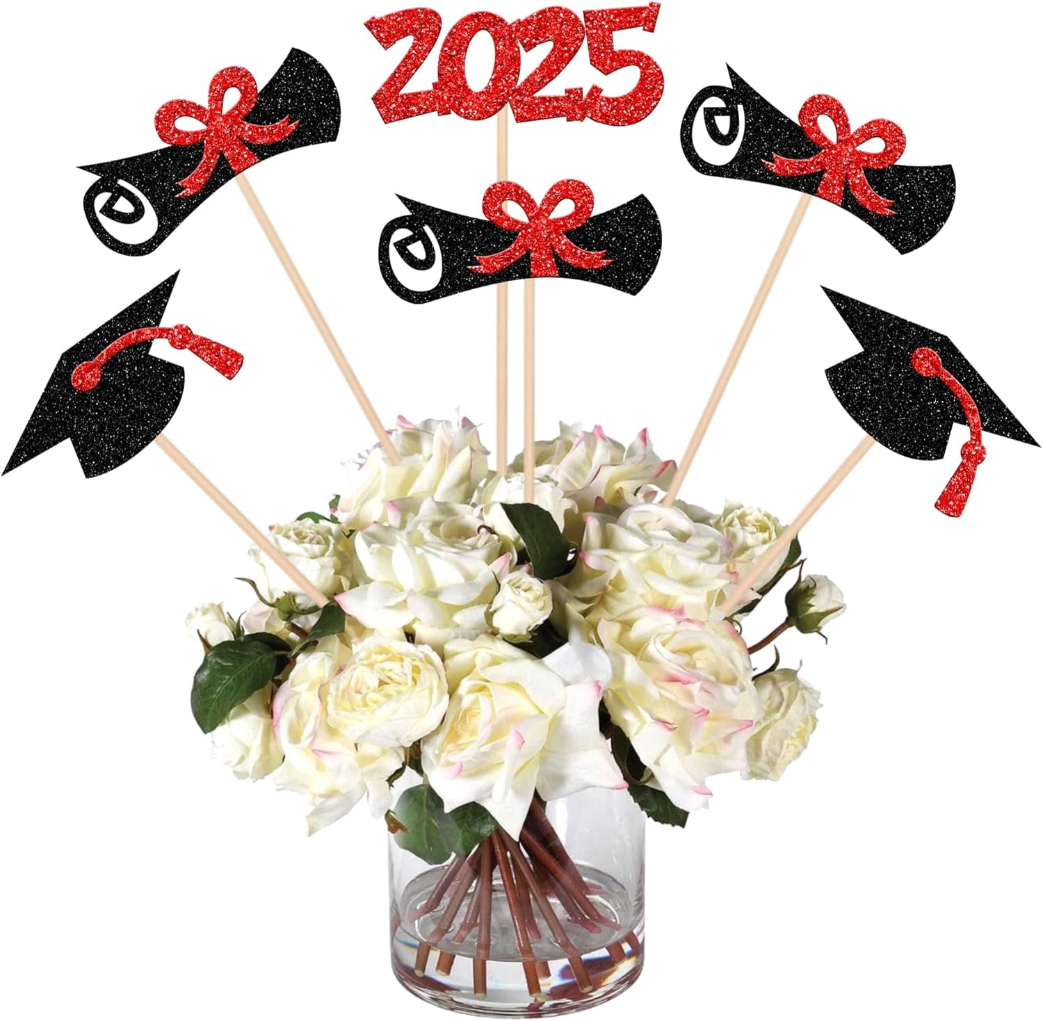 Hgudesign 12 PCS Double Sided Glitter 2025 Graduation Party Centerpiece ...