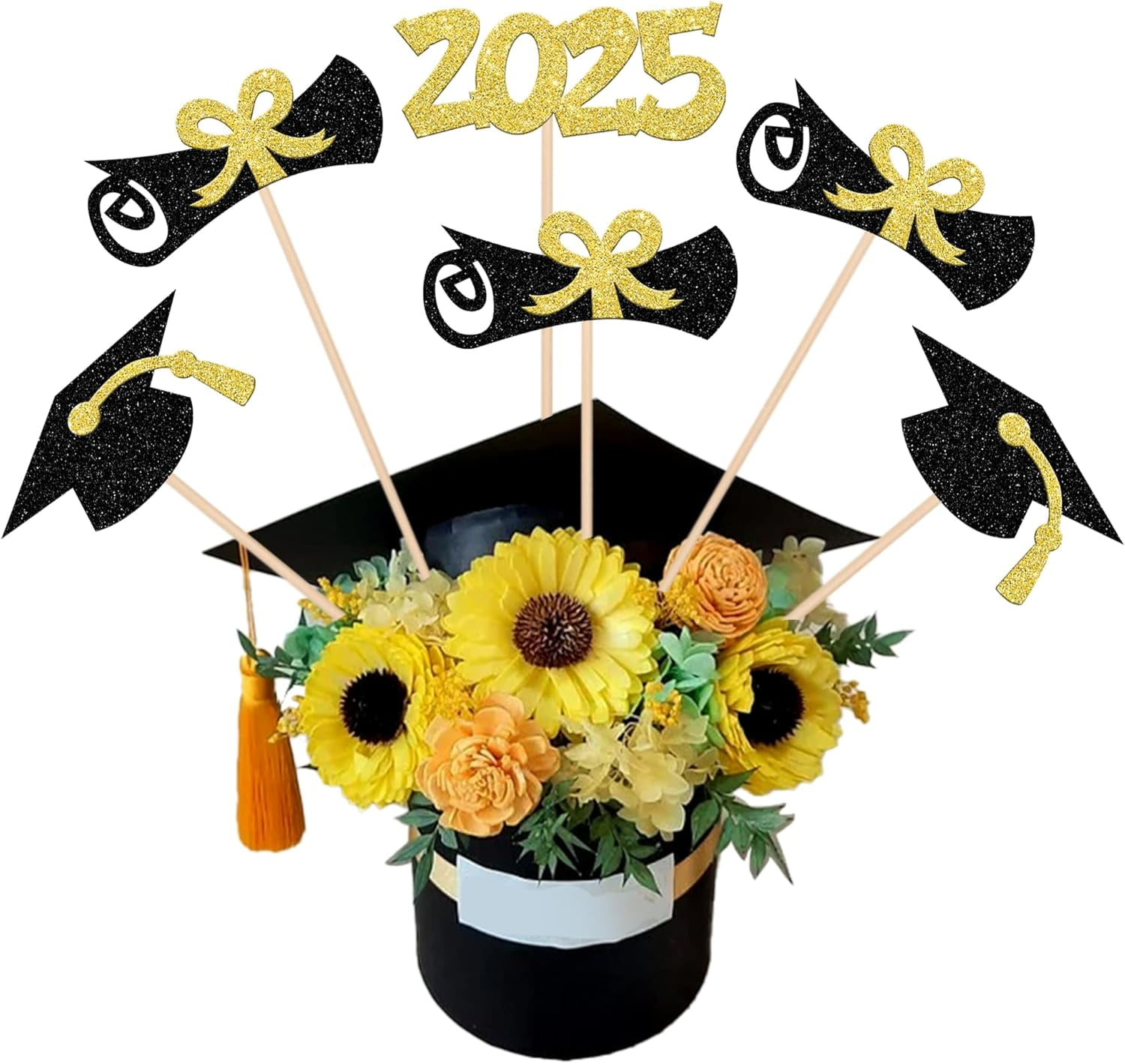 Hgudesign 12 PCS Double Sided Glitter 2025 Graduation Party Centerpiece ...