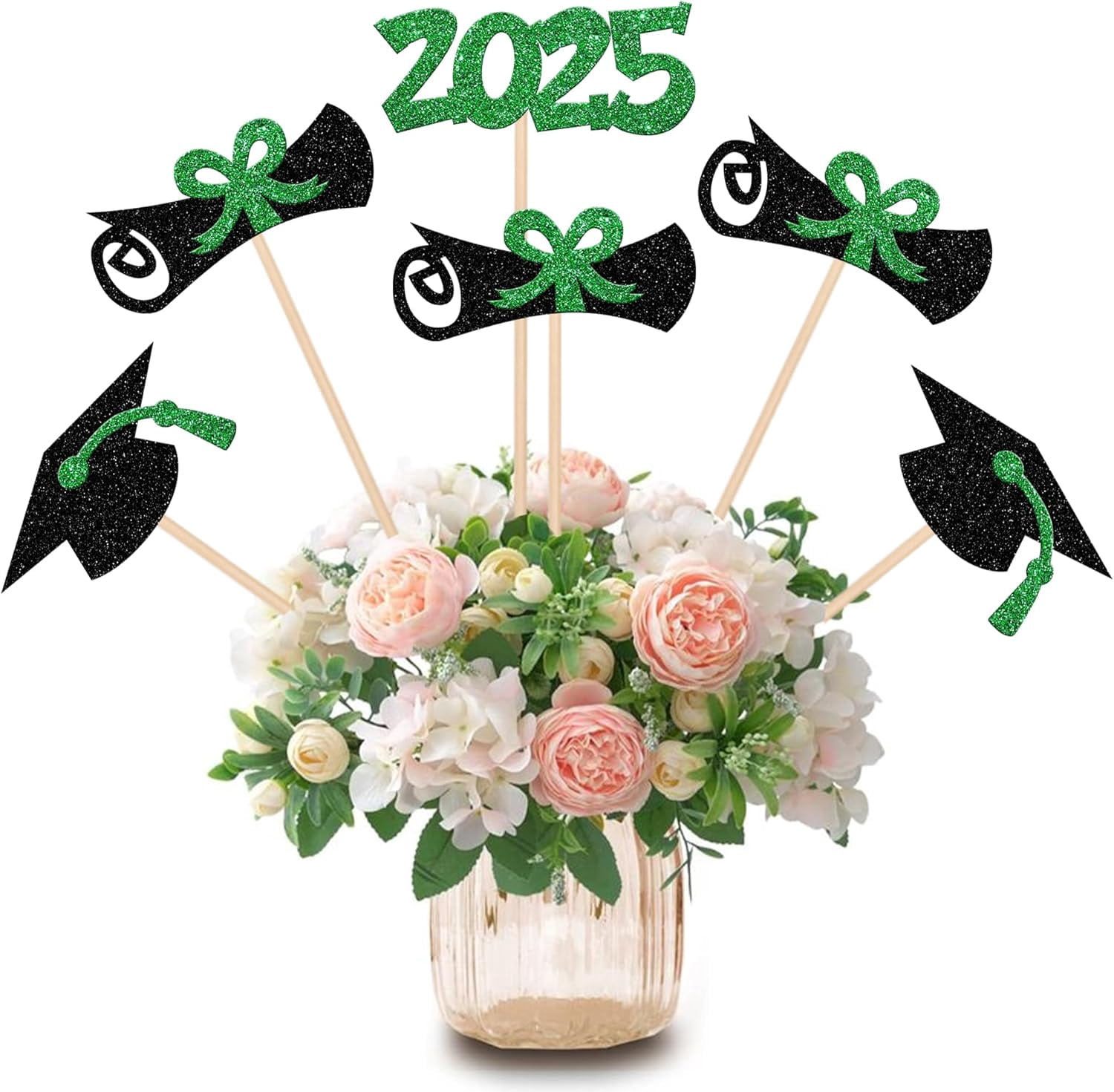 Hgudesign 12 PCS Double Sided Glitter 2025 Graduation Party Centerpiece ...