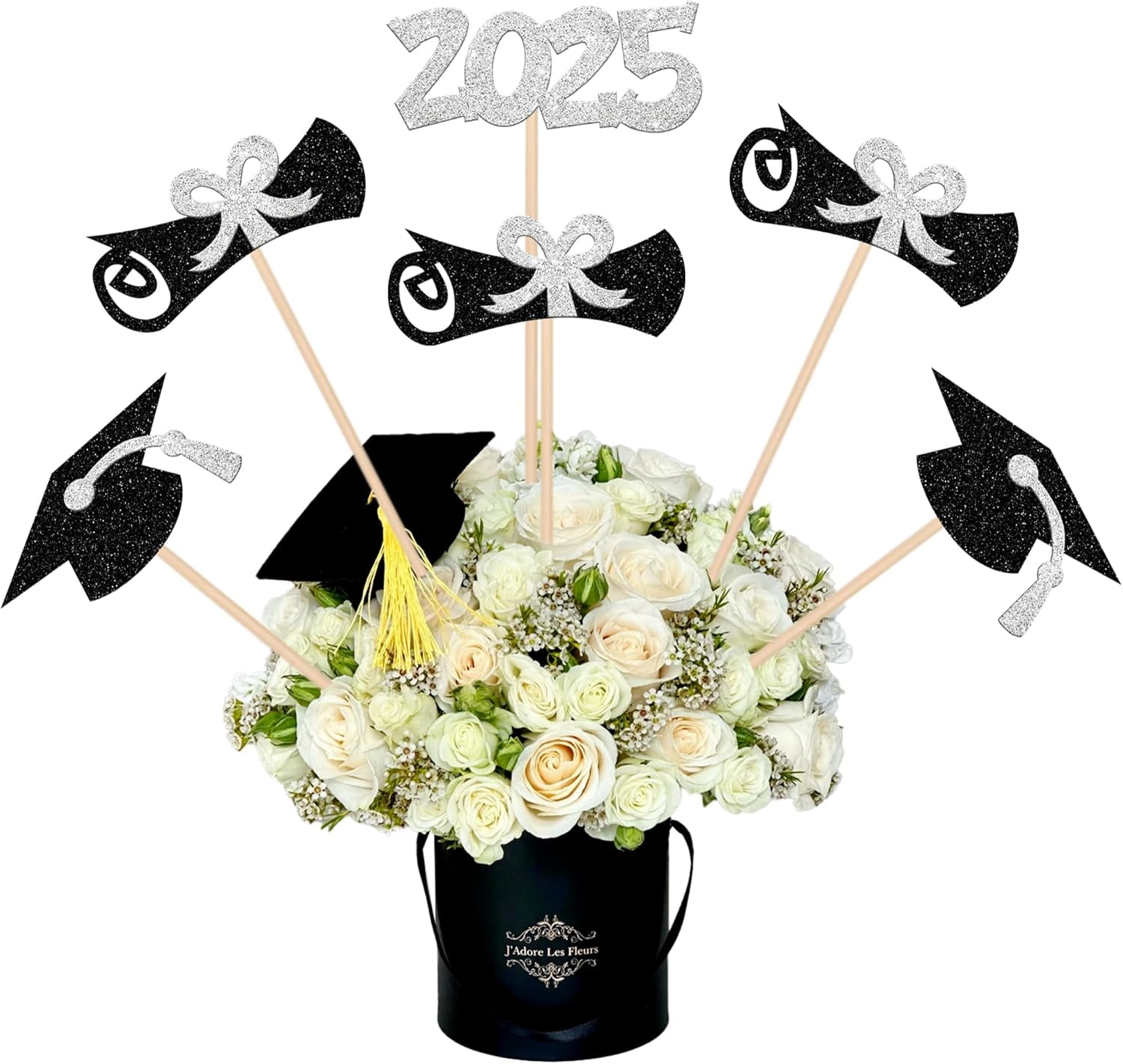 Hgudesign 12 PCS Double Sided Glitter 2025 Graduation Party Centerpiece ...