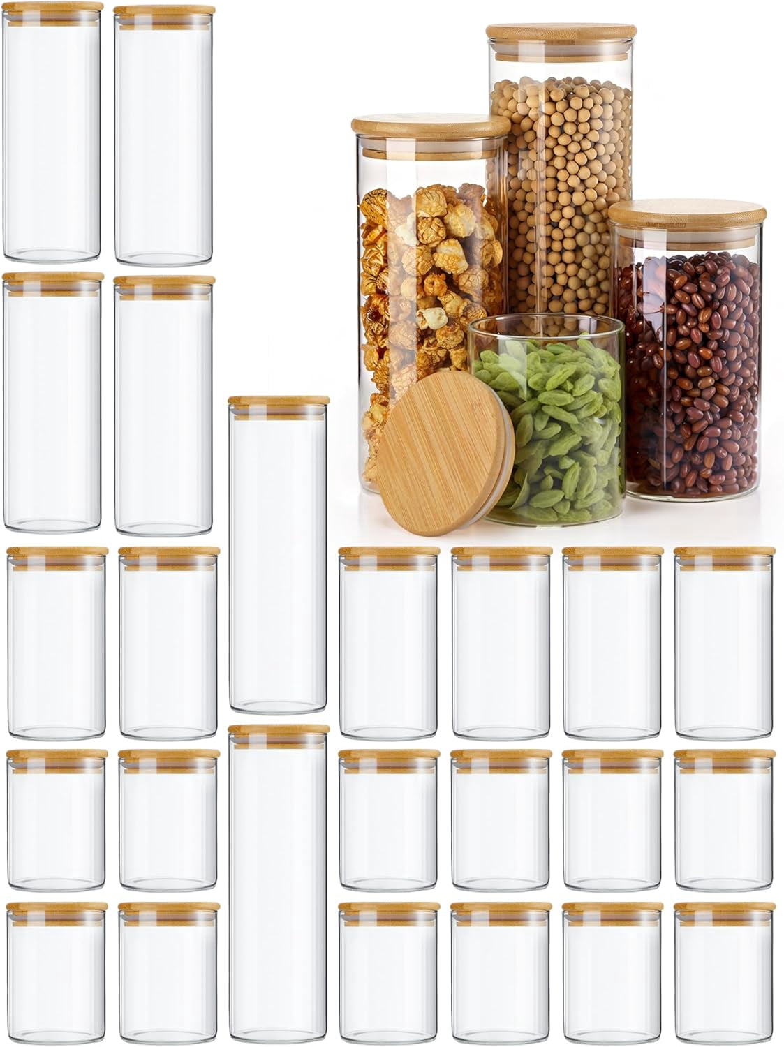 Hgudesign 12 Pcs Glass Storage Jars with Bamboo Wooden Lids, 4 Sizes ...