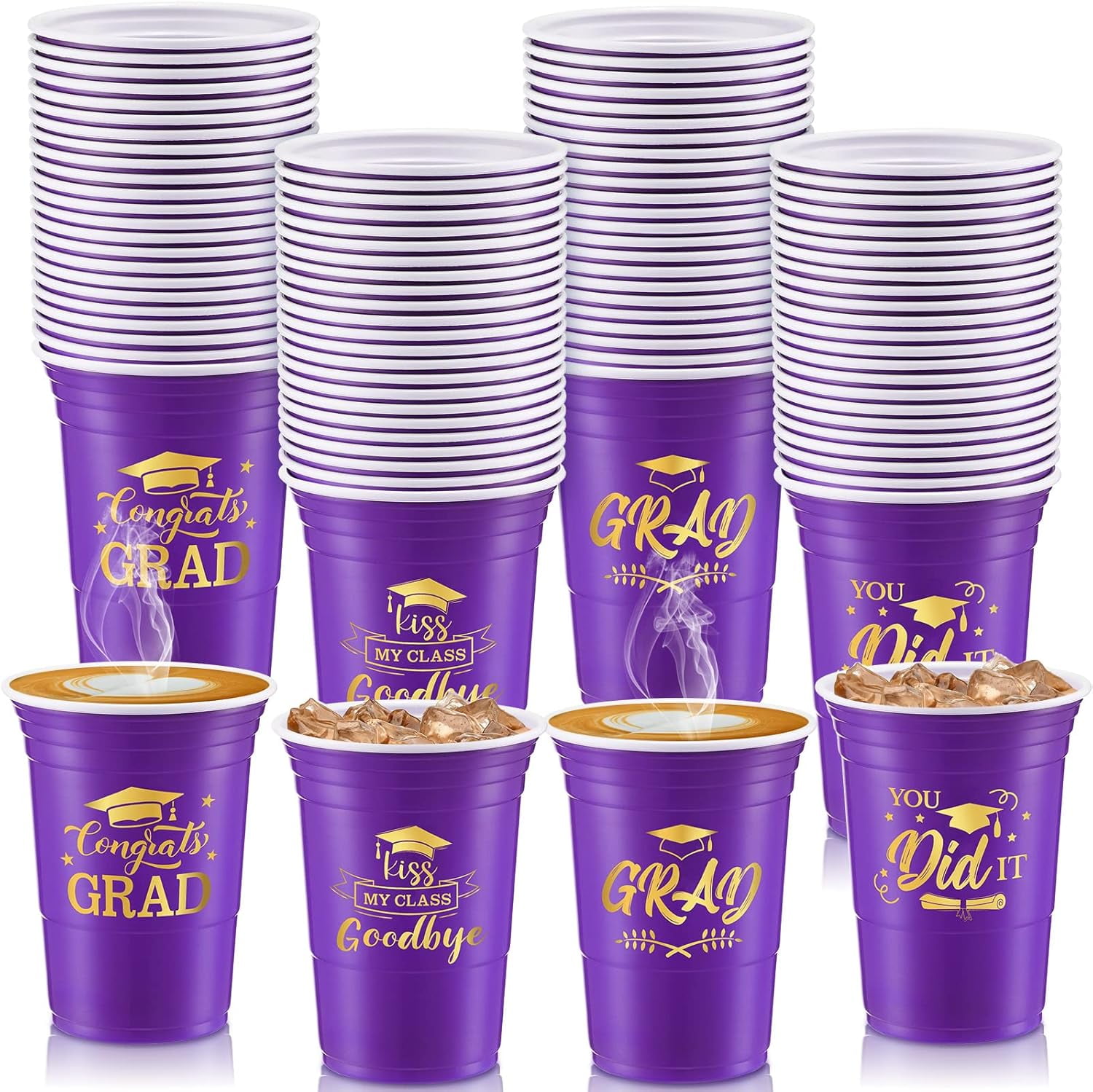 Hgudesign 120 Pcs Disposable Graduation Party Plastic Cups, 16 oz ...