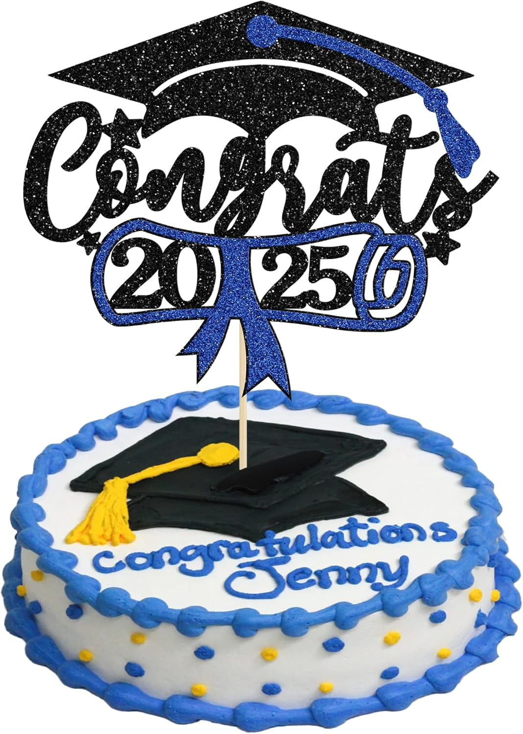 Hgudesign 1Pc Congrats 2025 Cake Tor Blue Glitter Class of 2025 Happy Graduation Congrats Grad ...