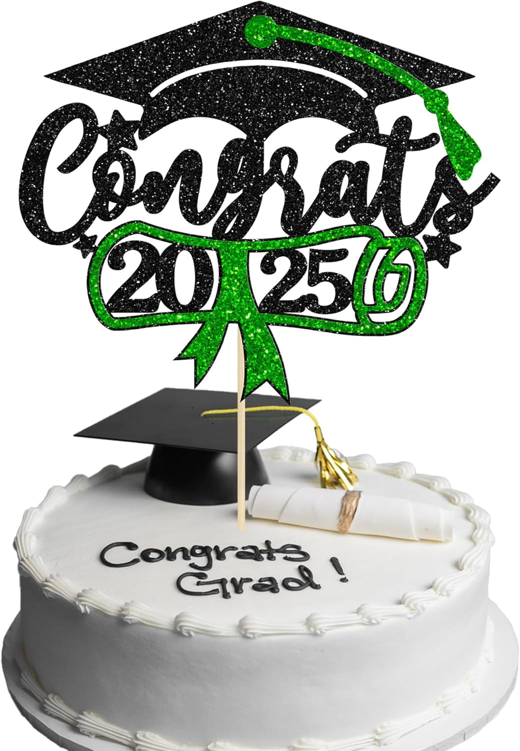 Hgudesign 1Pc Green Glitter Congrats Grad 2025 Cake Tor 2025 Graduate ...