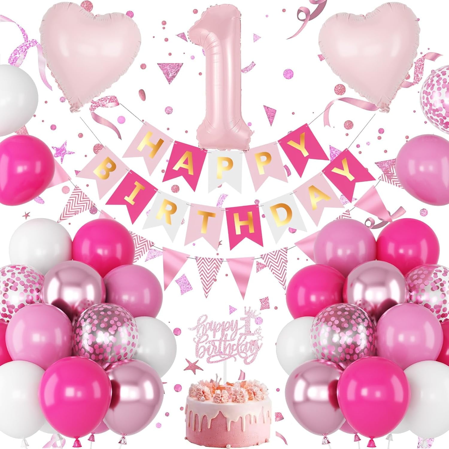 Hgudesign 1st Birthday Decorations Girls, Pink rst Birthday Balloon Set ...