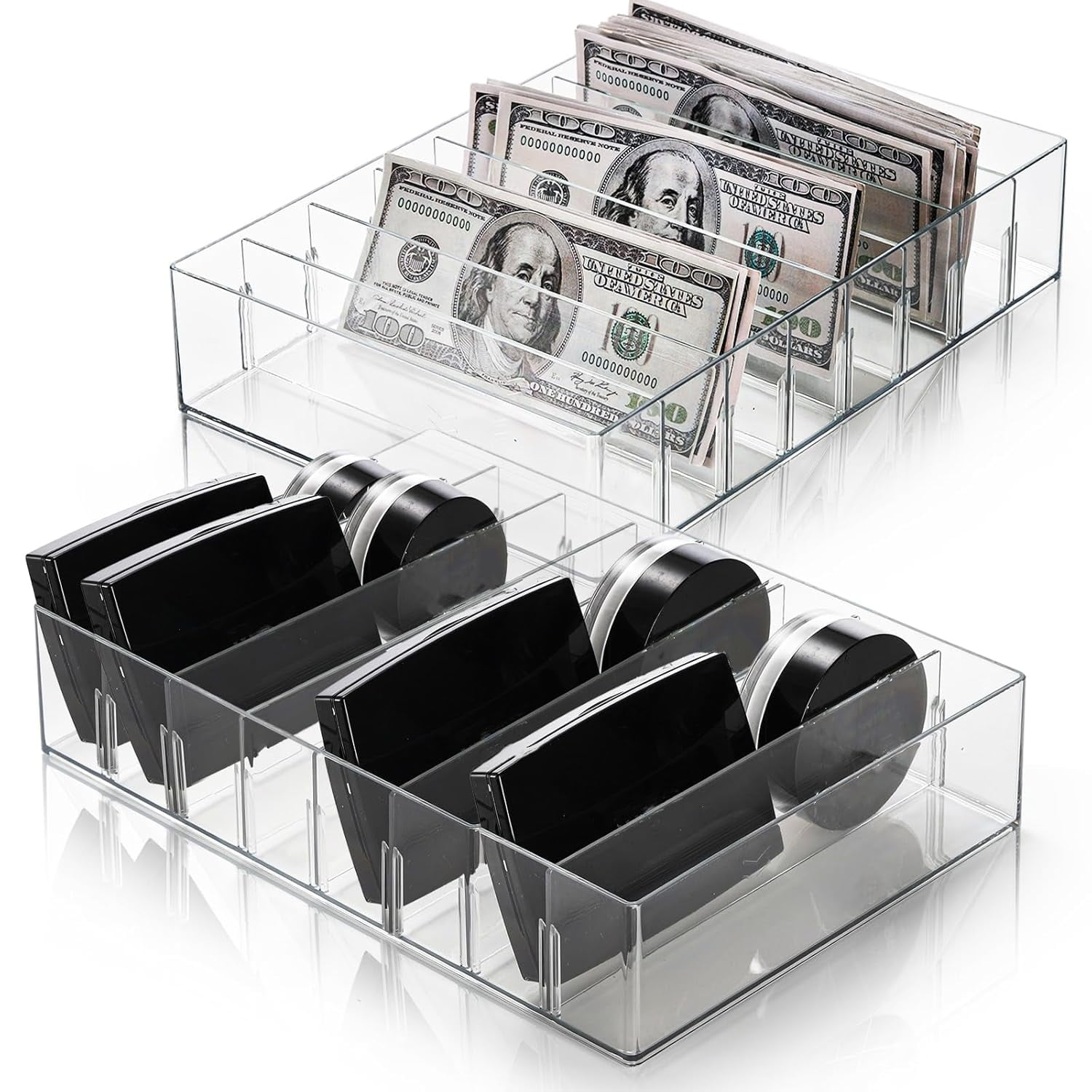 Hgudesign 2 Pack Plastic Cash Organizer, 8 Section Eyeshadow Palette ...