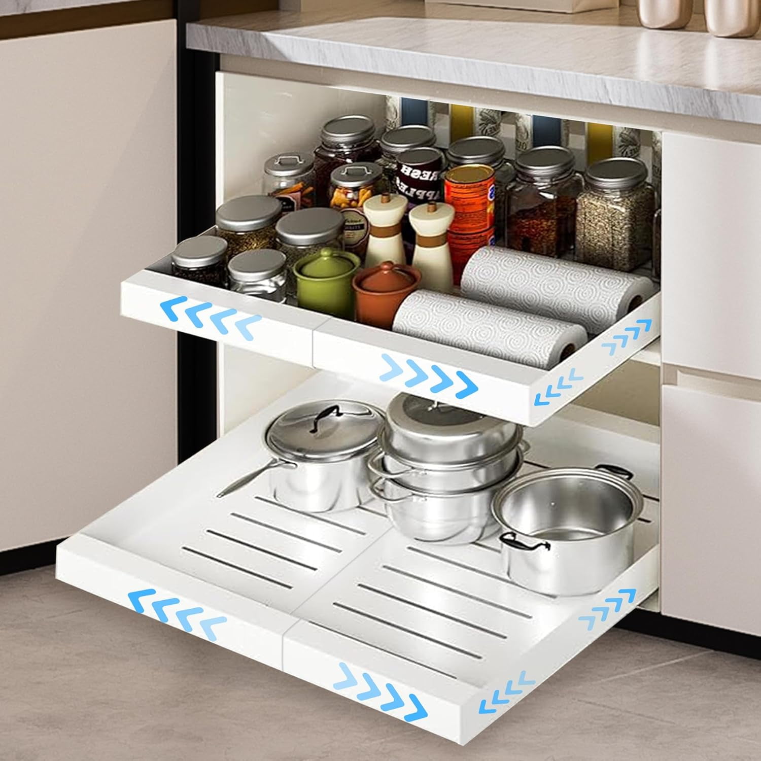 Hgudesign 2 Pack Pull Out Cabinet Organizer, 21" Deep Expandable Slide ...